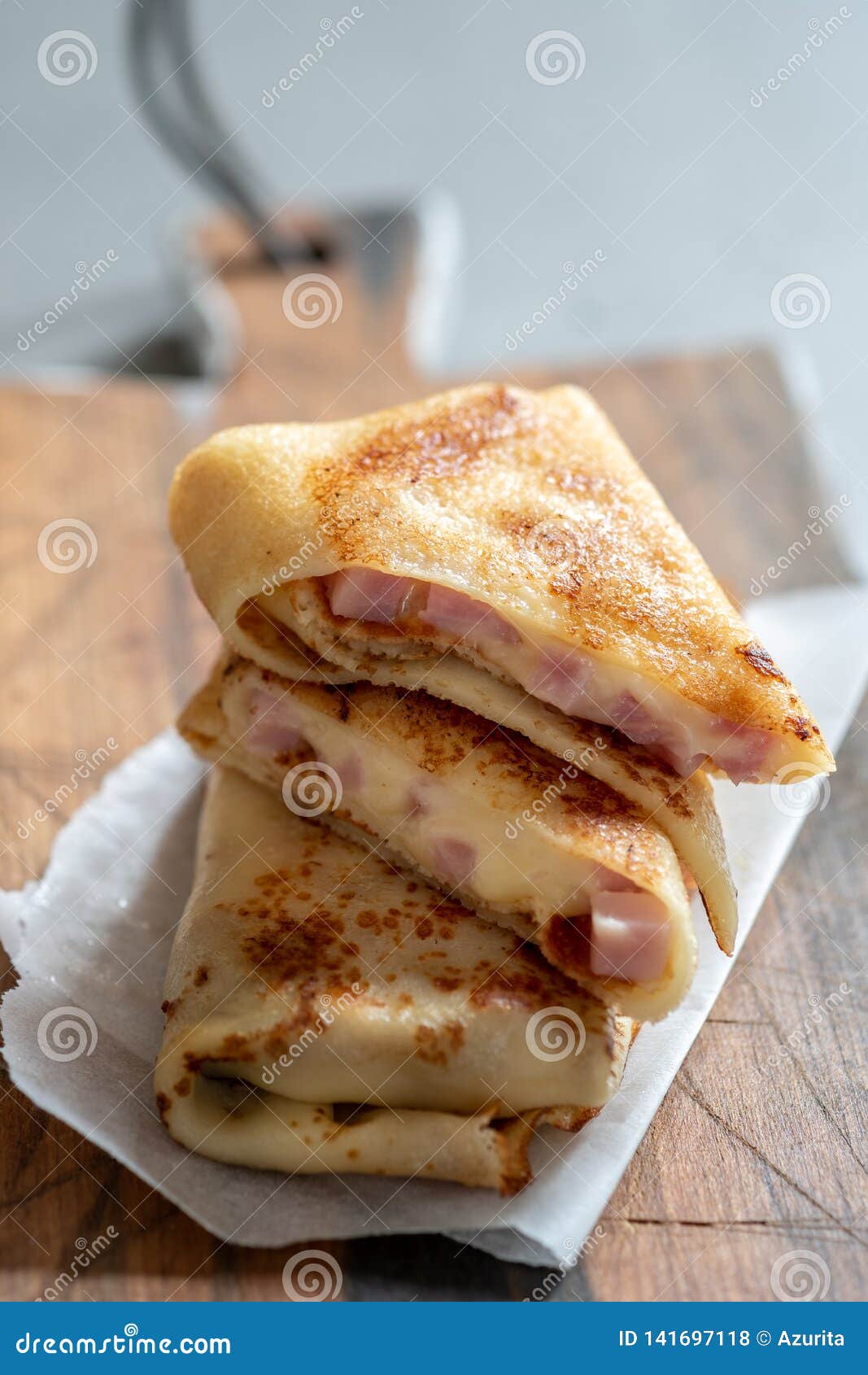 Crepes with ham and cheese stock photo. Image of meat - 141697118
