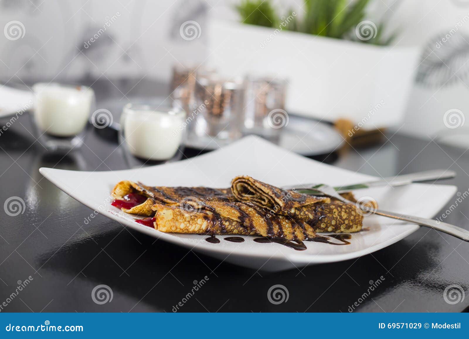 Crepes luxury stock image. Image of filling, fork, chocolate - 69571029