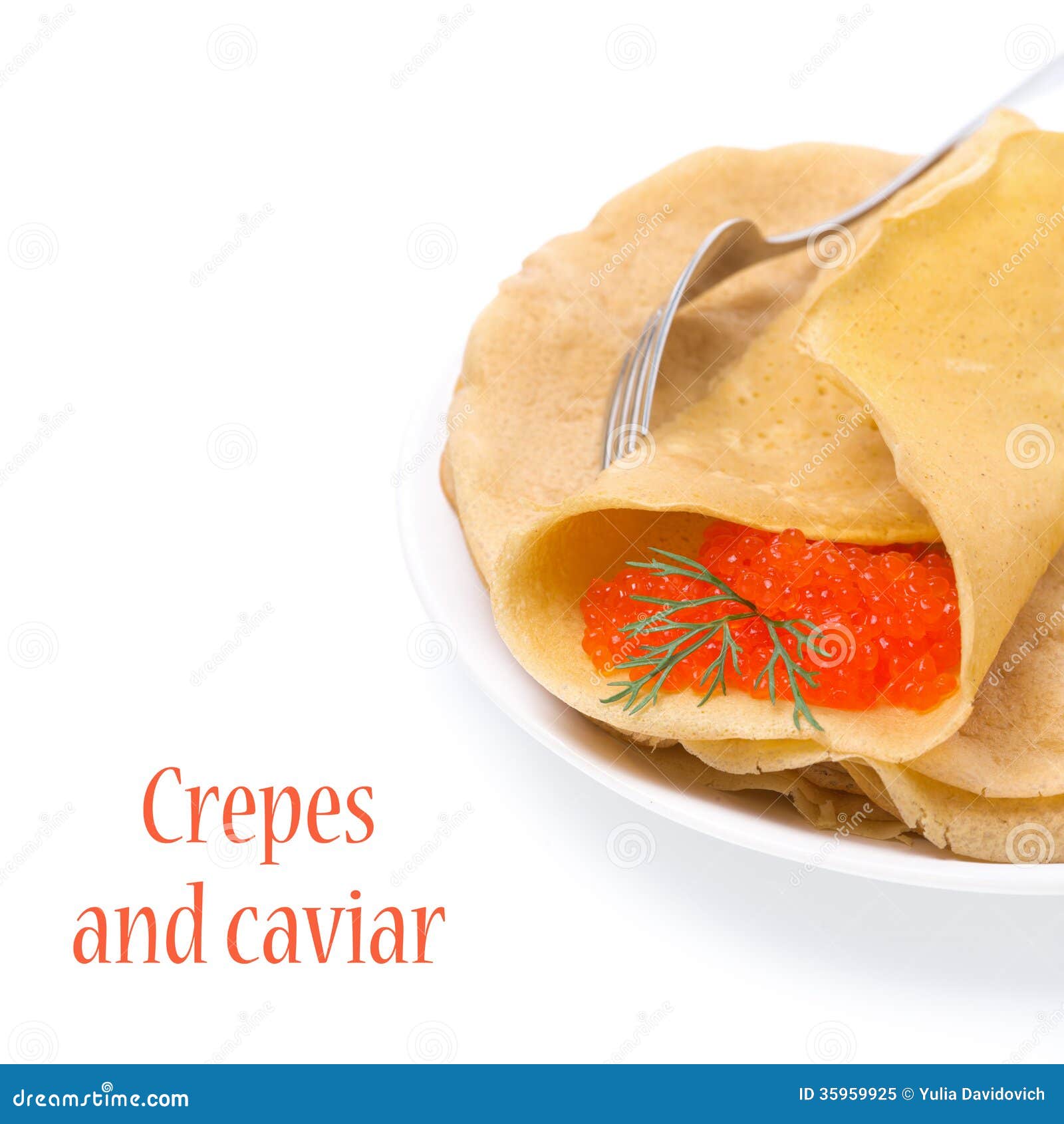Crepes with Red Caviar on the Plate, Isolated Stock Image - Image of ...