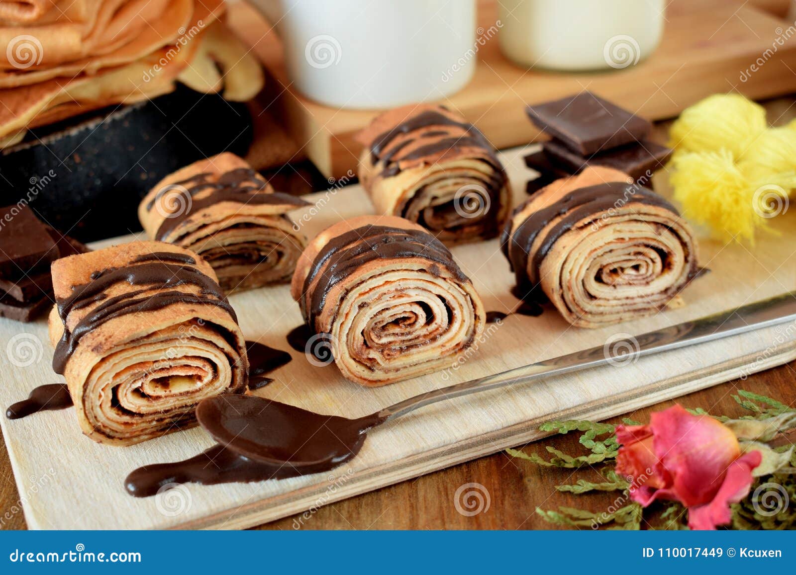 Crepes Rolls with Chocolate Sauce Stock Image - Image of crepes ...