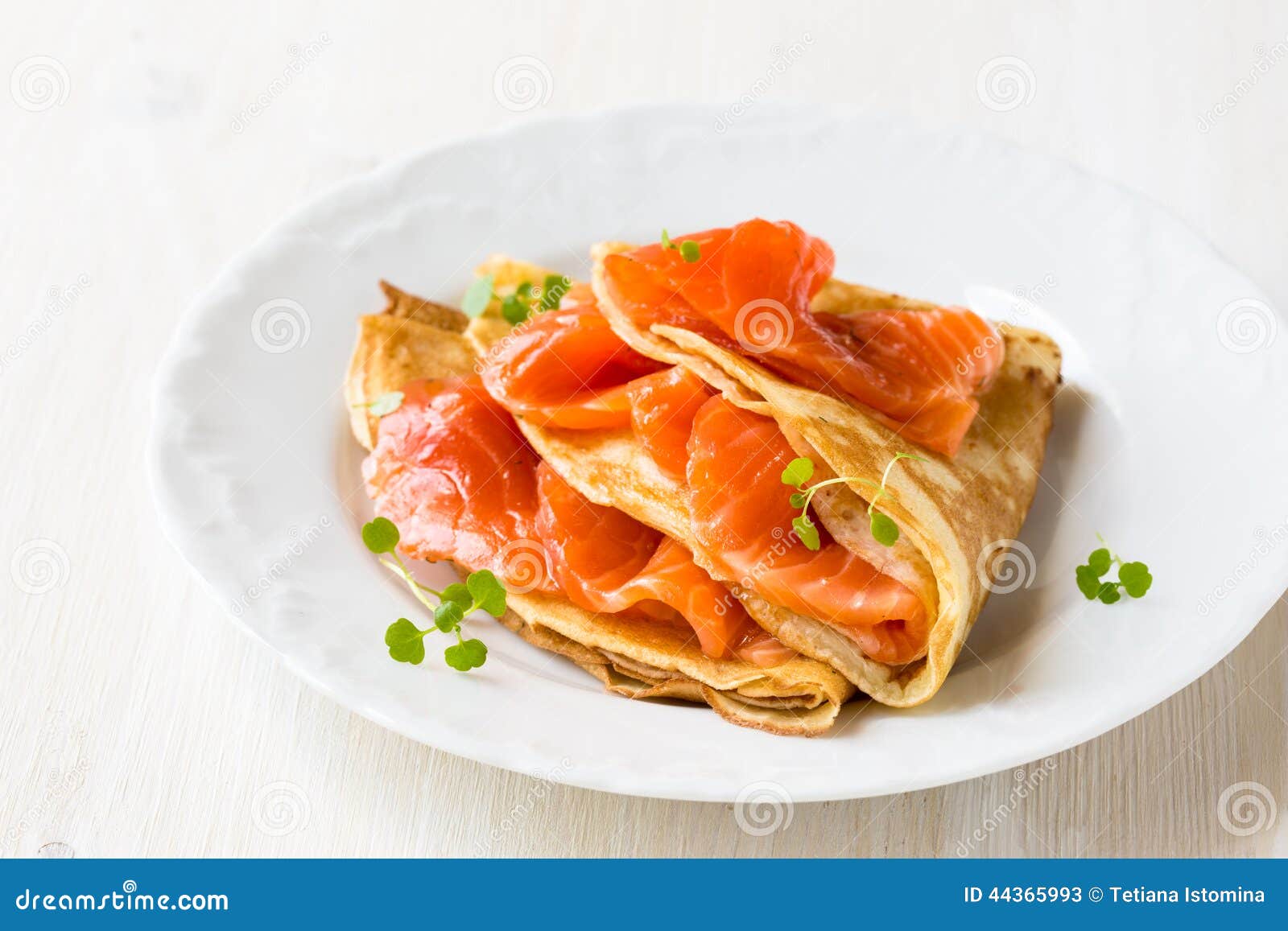 Crepes with smoked salmon stock image. Image of savory - 44365993