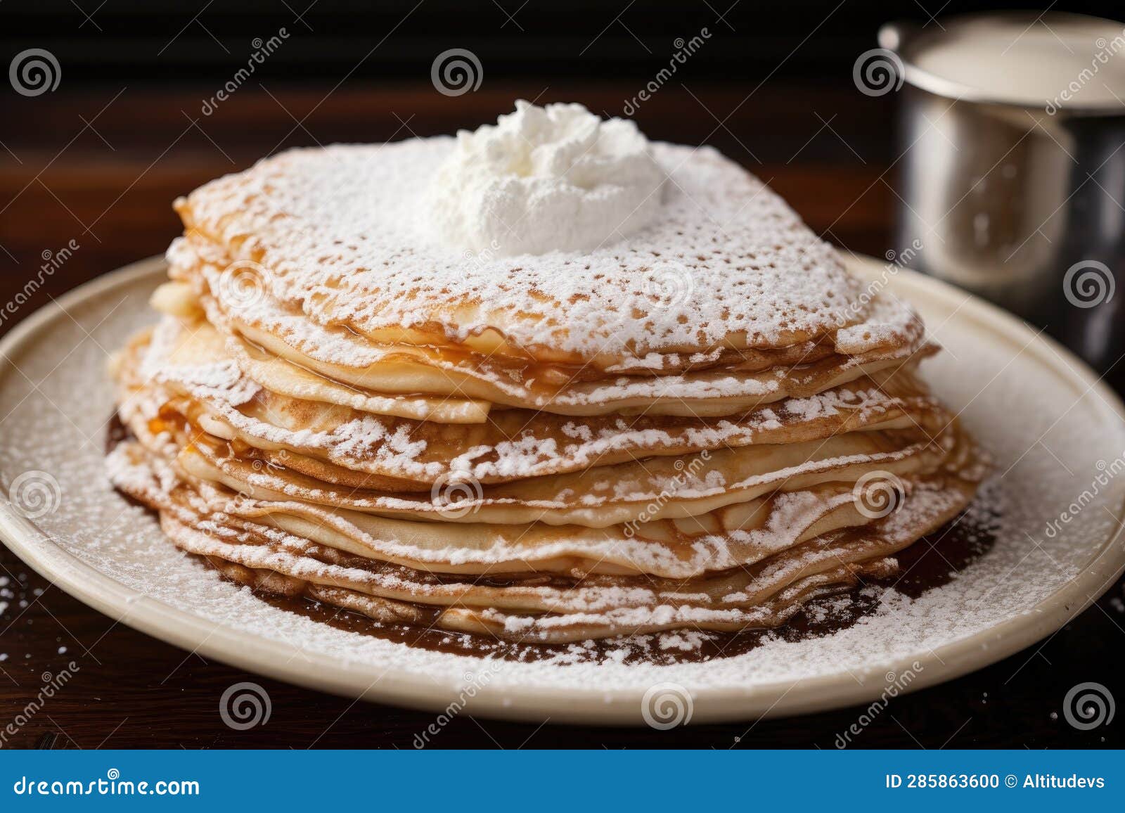 Crepes Stacked High with Powdered Sugar Dusting Stock Photo - Image of ...