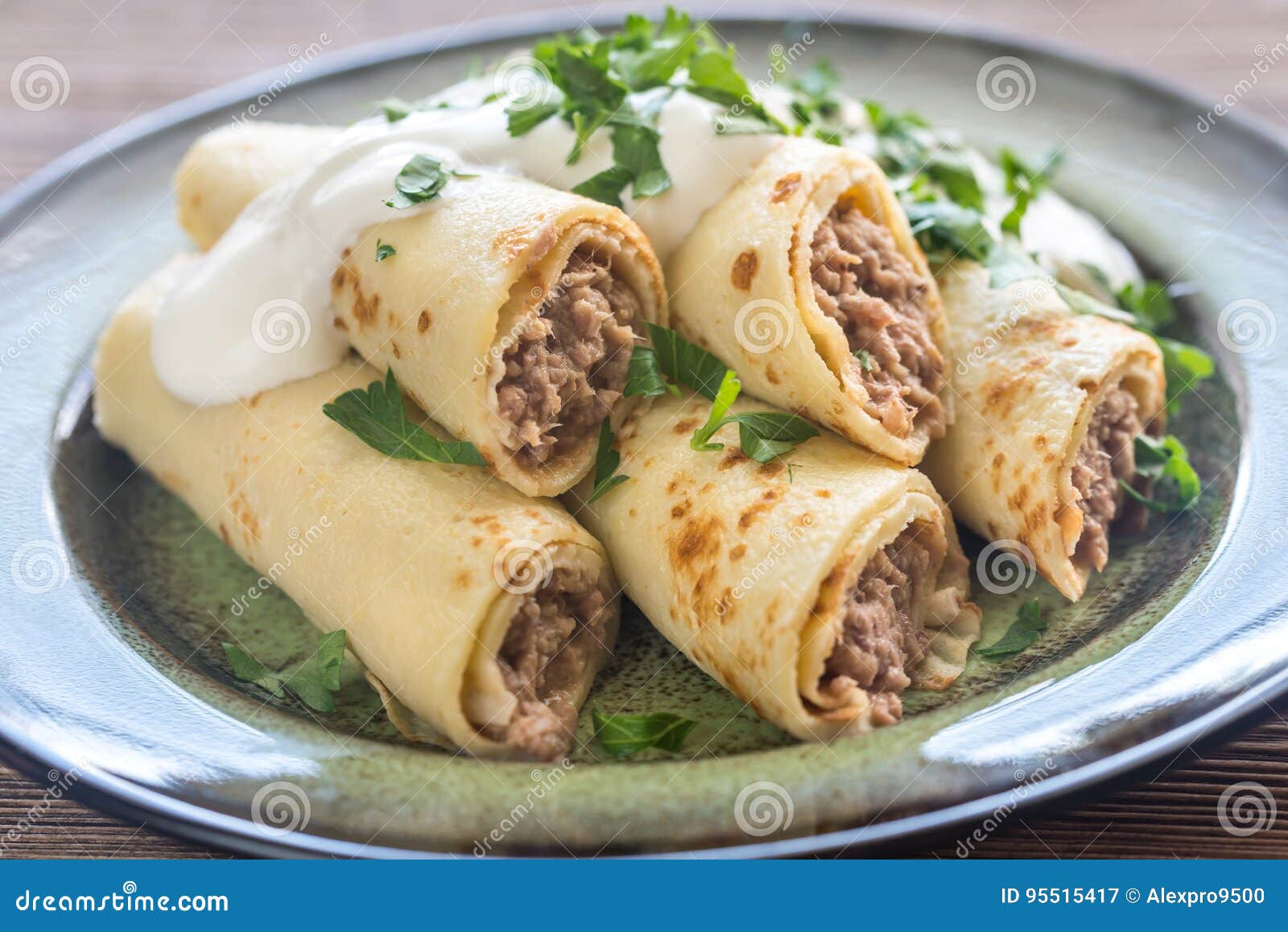 Crepes with tuna stock image. Image of green, minced - 95515417