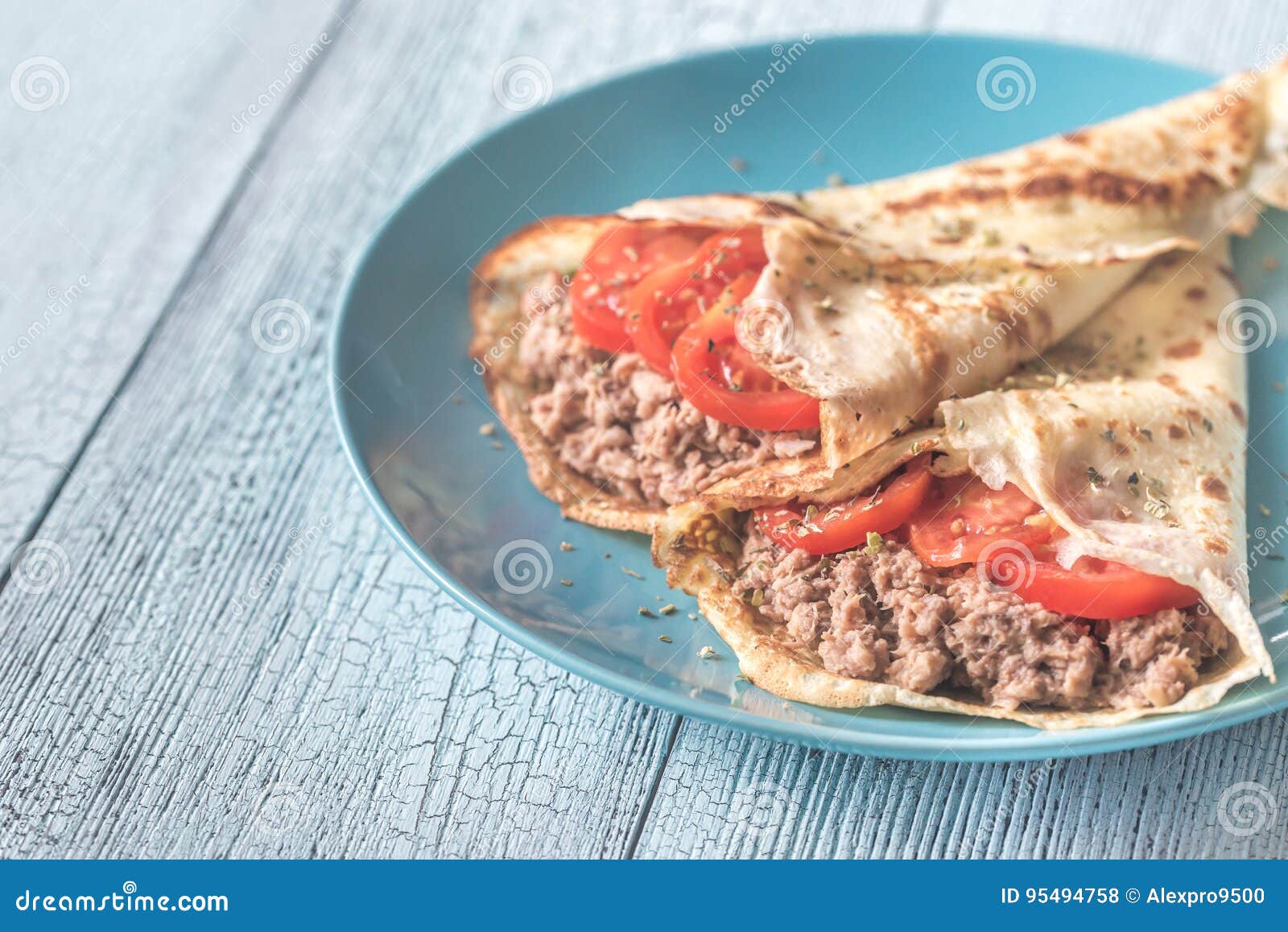 Crepes with tuna stock photo. Image of roll, fish, dinner - 95494758
