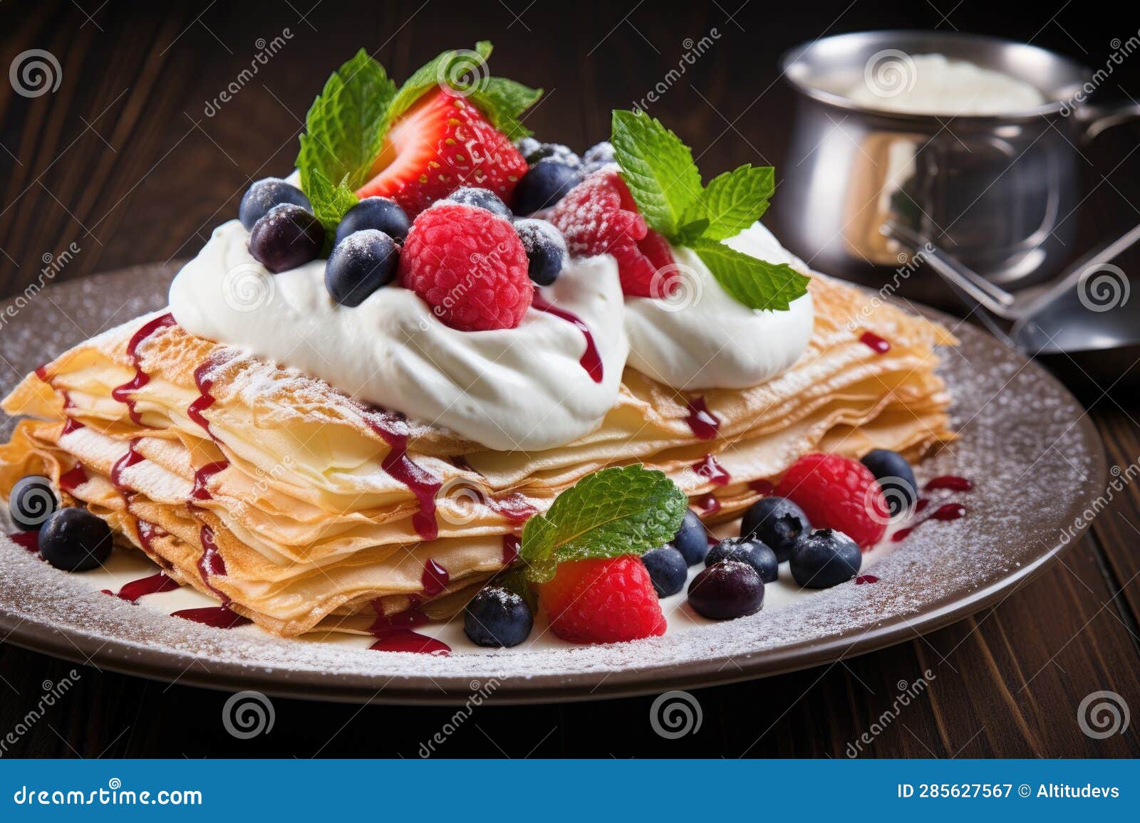 Crepes with Whipped Cream and Berries Stock Image - Image of french ...