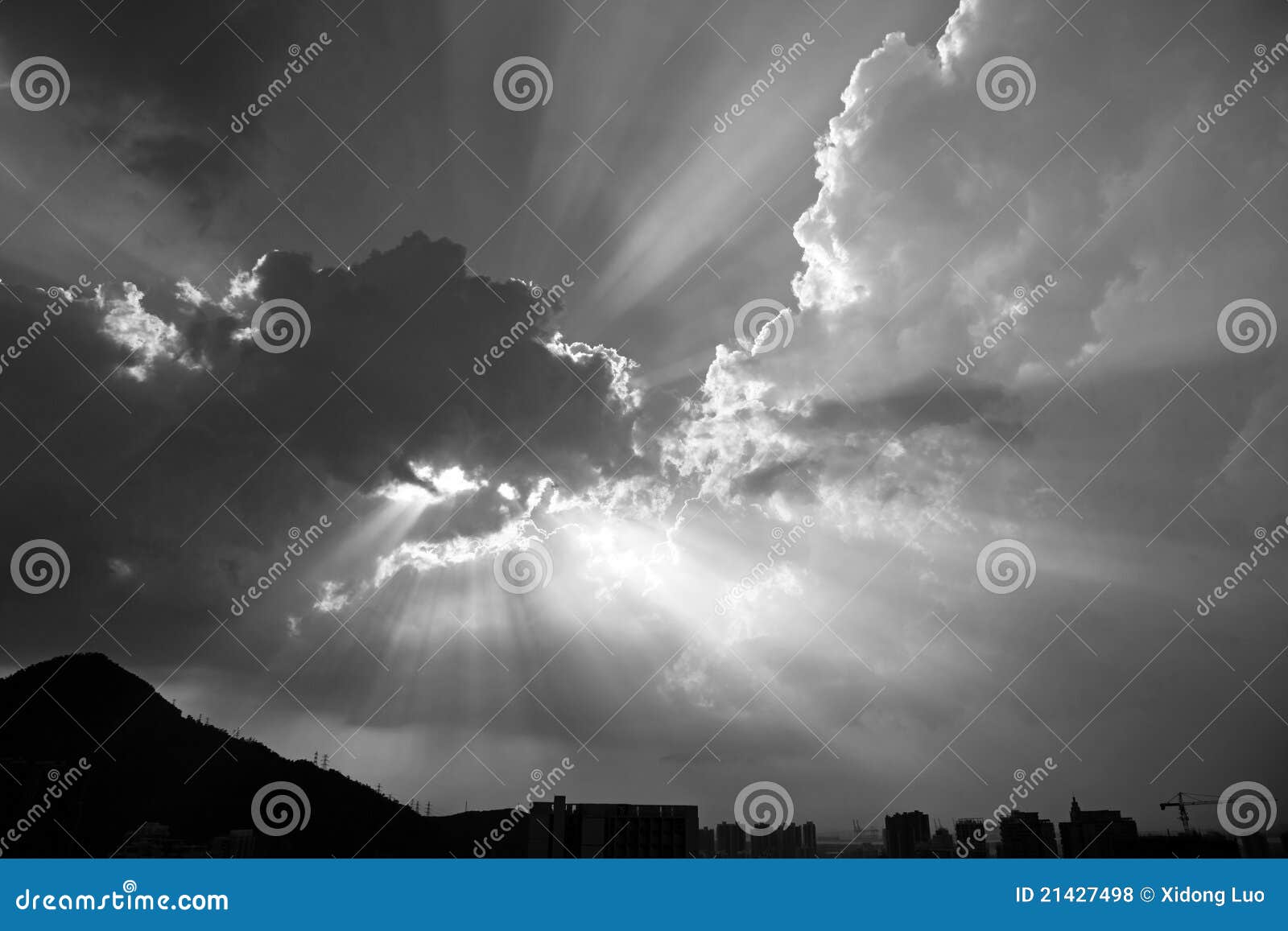 Crepuscular Sun Rays From The Hidden Sun Through Clouds With Silver ...