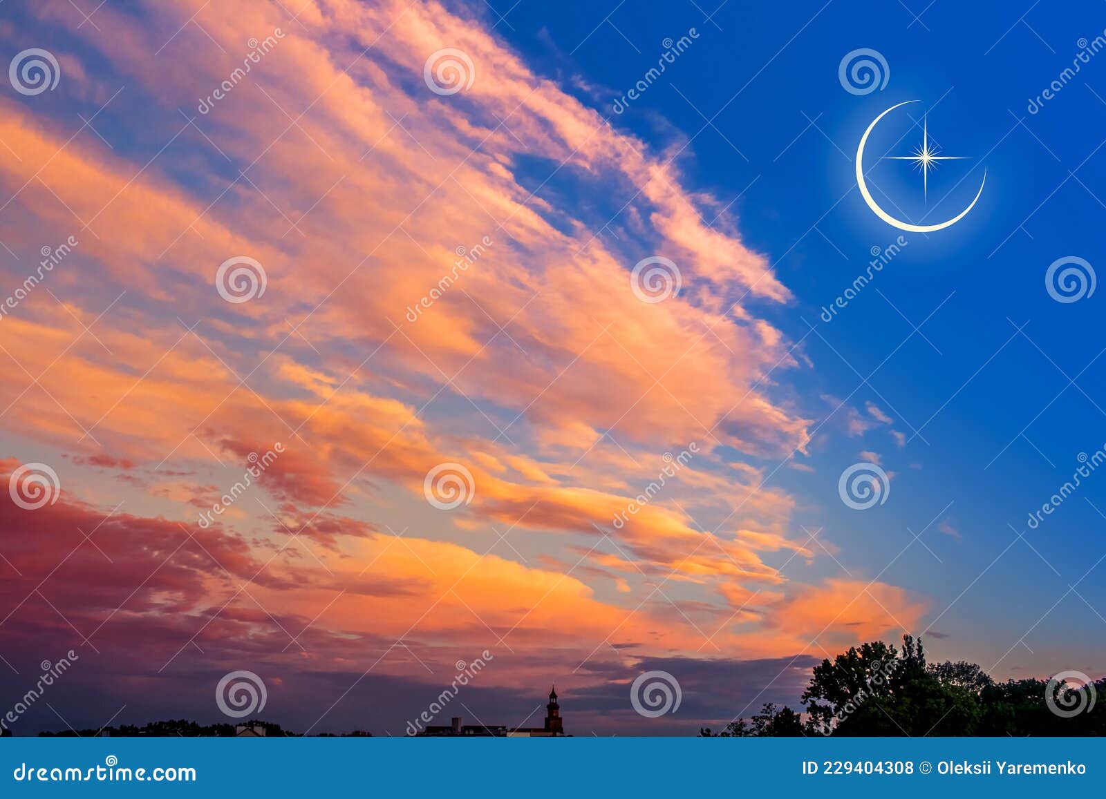 Crescent on the Background of Sunset Stock Photo - Image of night ...
