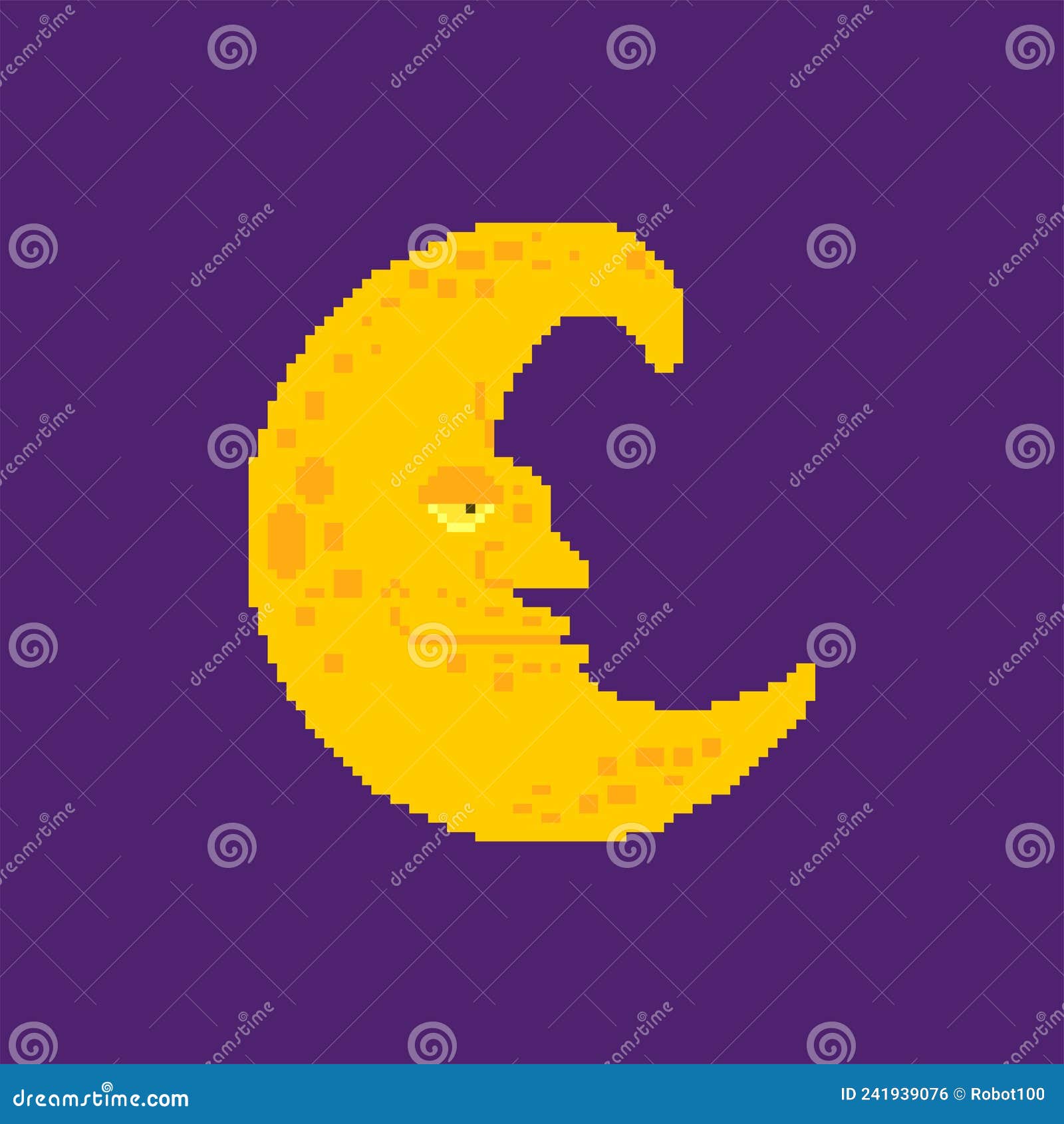 Crescent Face Pixel Art. 8 Bit Moon with Face Stock Vector ...