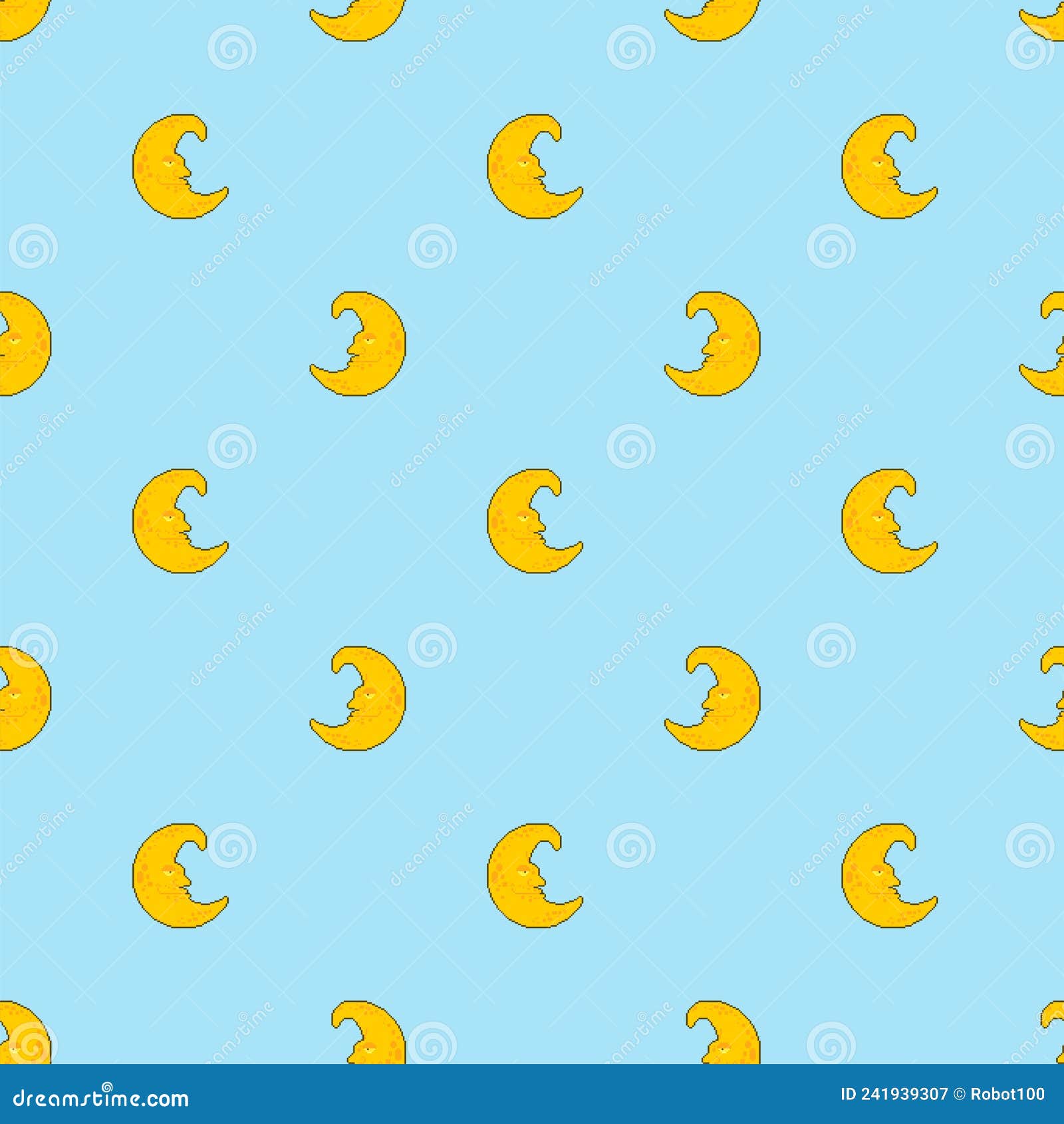Crescent Face Pixel Art Pattern Seamless. 8 Bit Moon With Face ...
