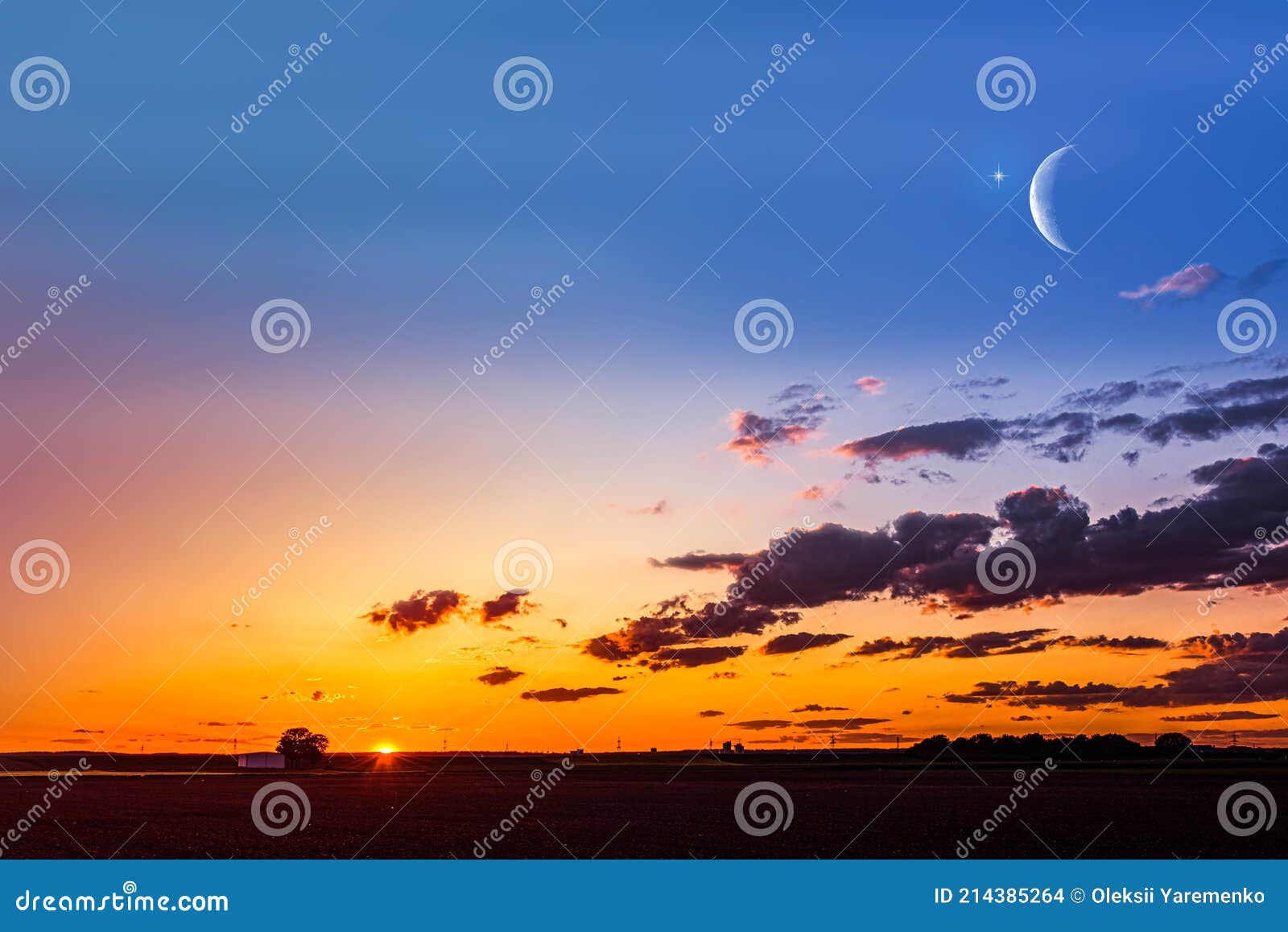 Crescent Moon with Beautiful Sunset Background Stock Photo - Image of ...