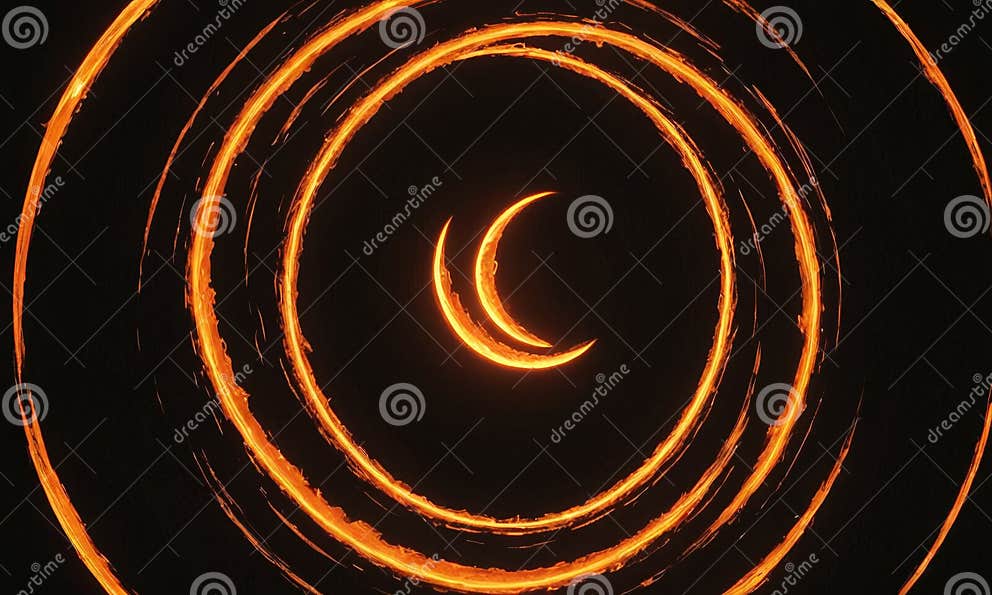 Crescent Moon is Centered within Circular Pattern Orange and Black ...