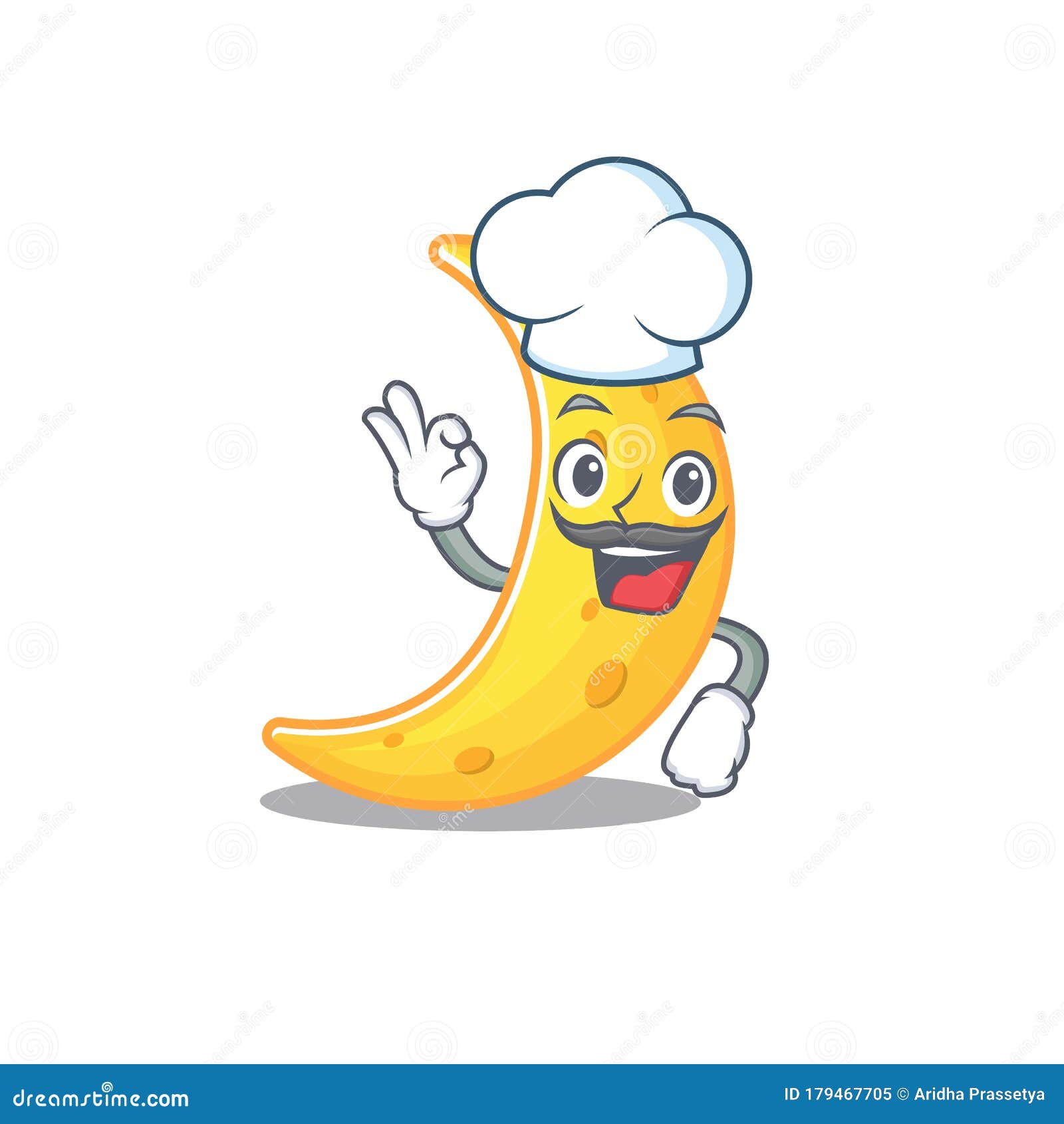 Crescent Moon Chef Cartoon Design Style Wearing White Hat Stock Vector ...