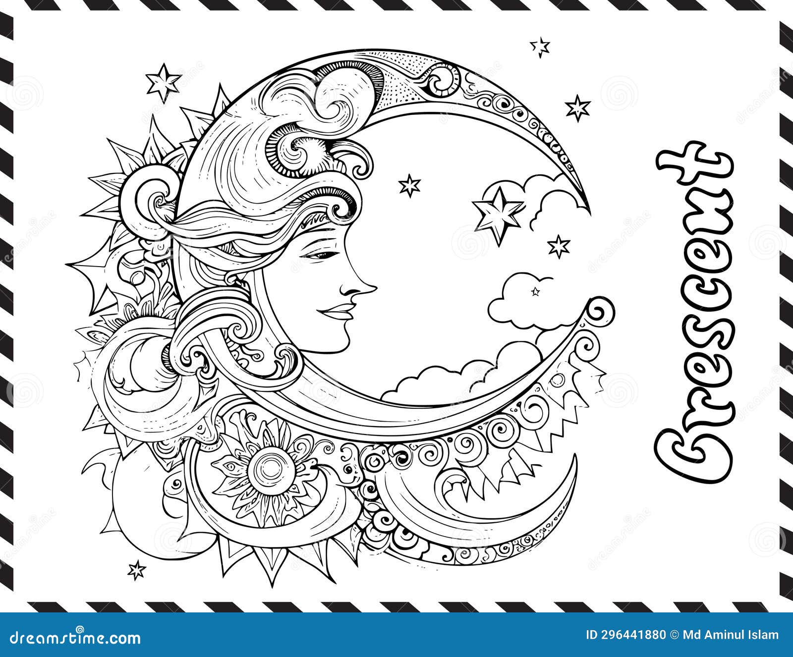Crescent Moon Coloring Pages for Kids Stock Vector - Illustration of ...