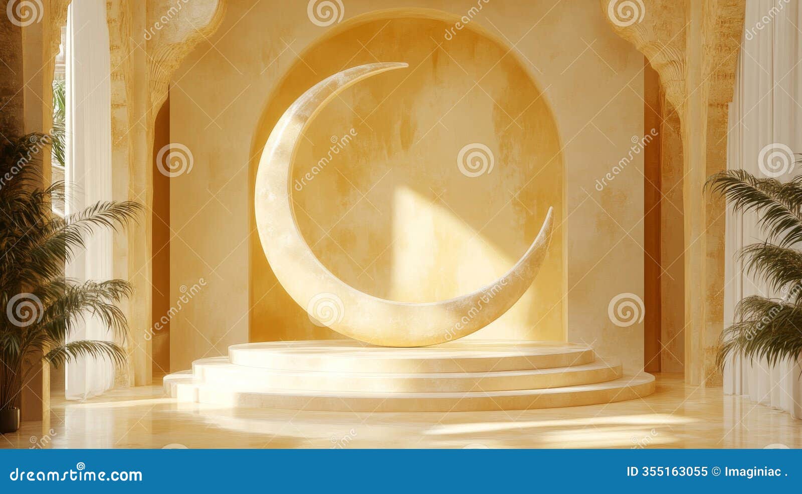 Crescent Moon Display in a Golden Architectural Setting Stock ...