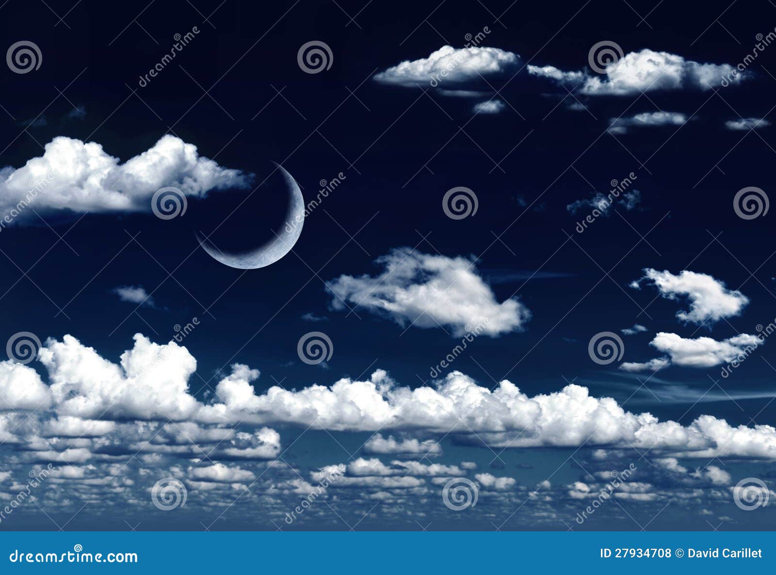 Crescent Moon in Dreamy Night Sky and Clouds Stock Photo - Image of ...