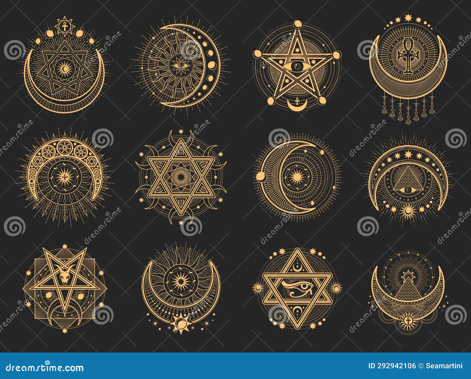 Magic Esoteric And Occult Symbols Or Icons Stock Illustration