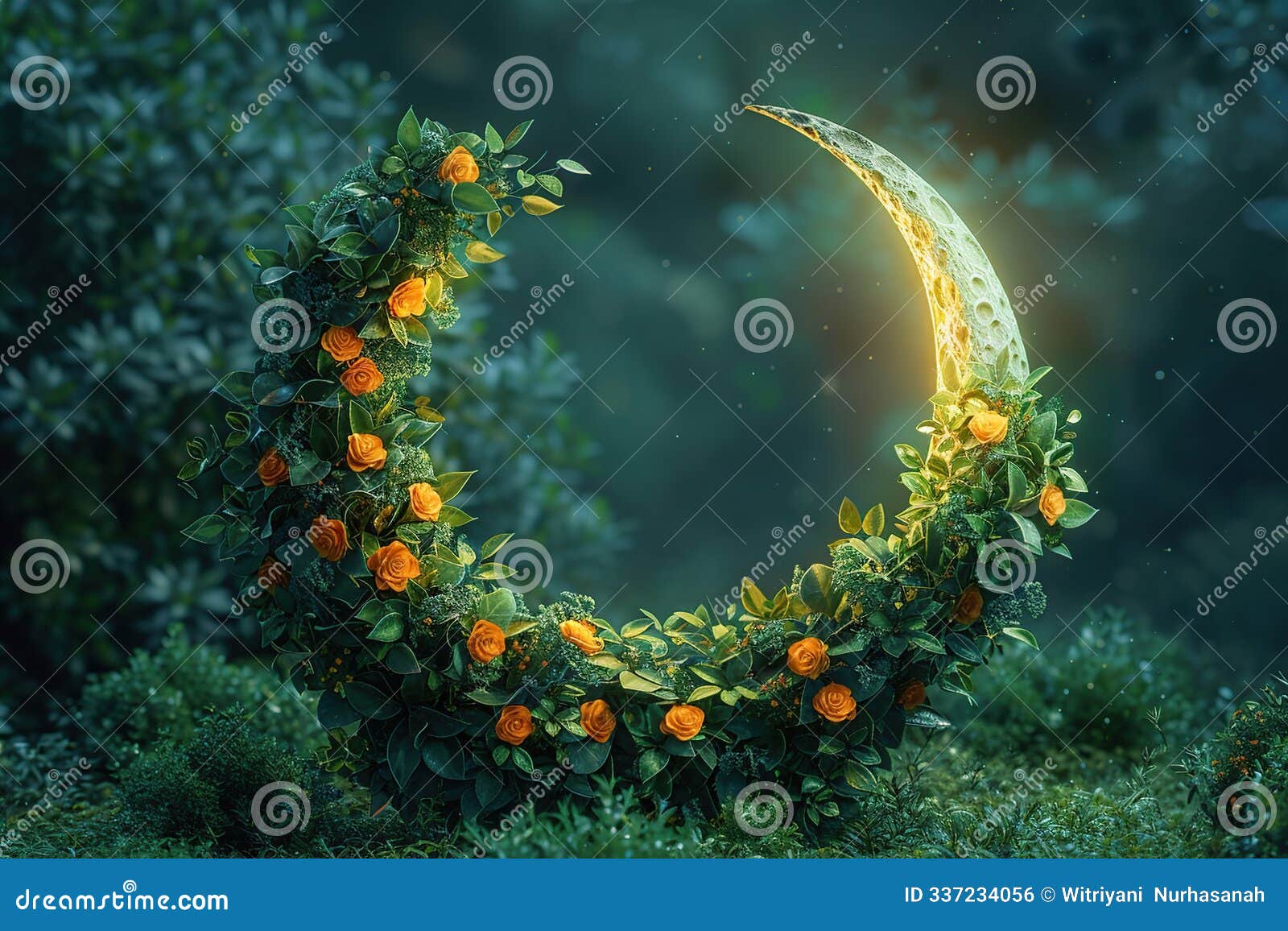 Crescent Moon of Flowers stock illustration. Illustration of leaves ...