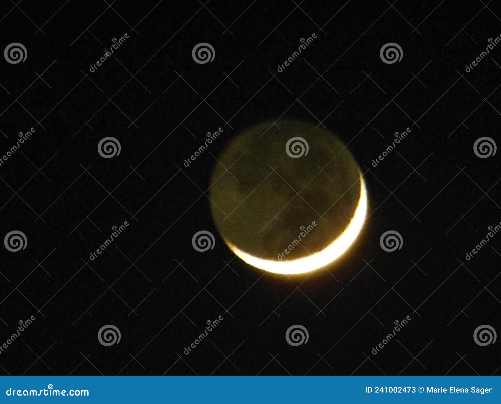 Crescent Moon with Glimpse of the Rounded Moon Stock Image - Image of ...