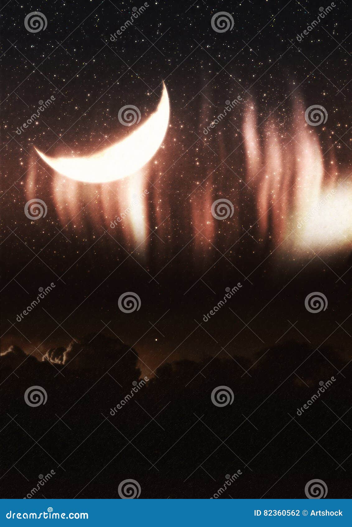 Crescent Moon and Grunge Clouds Stock Illustration - Illustration of ...