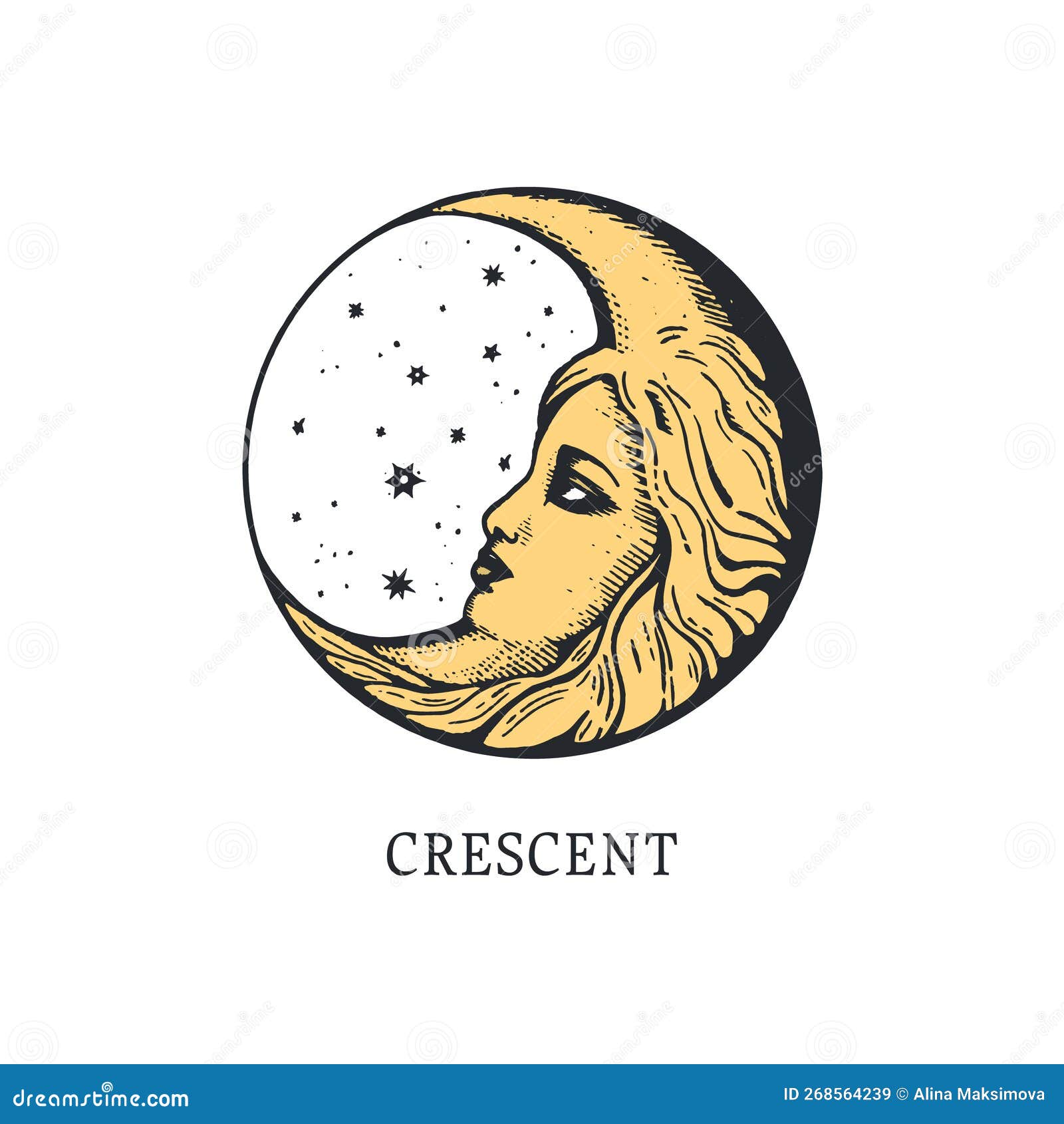 Crescent moon hand drawing stock vector. Illustration of esoteric ...