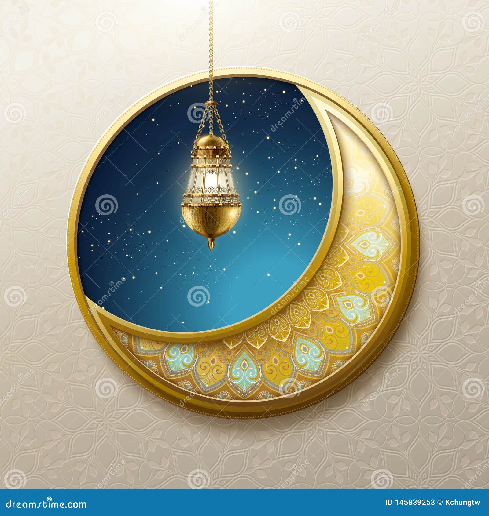 Crescent Moon and Hanging Fanoos Stock Vector - Illustration of ramadan ...