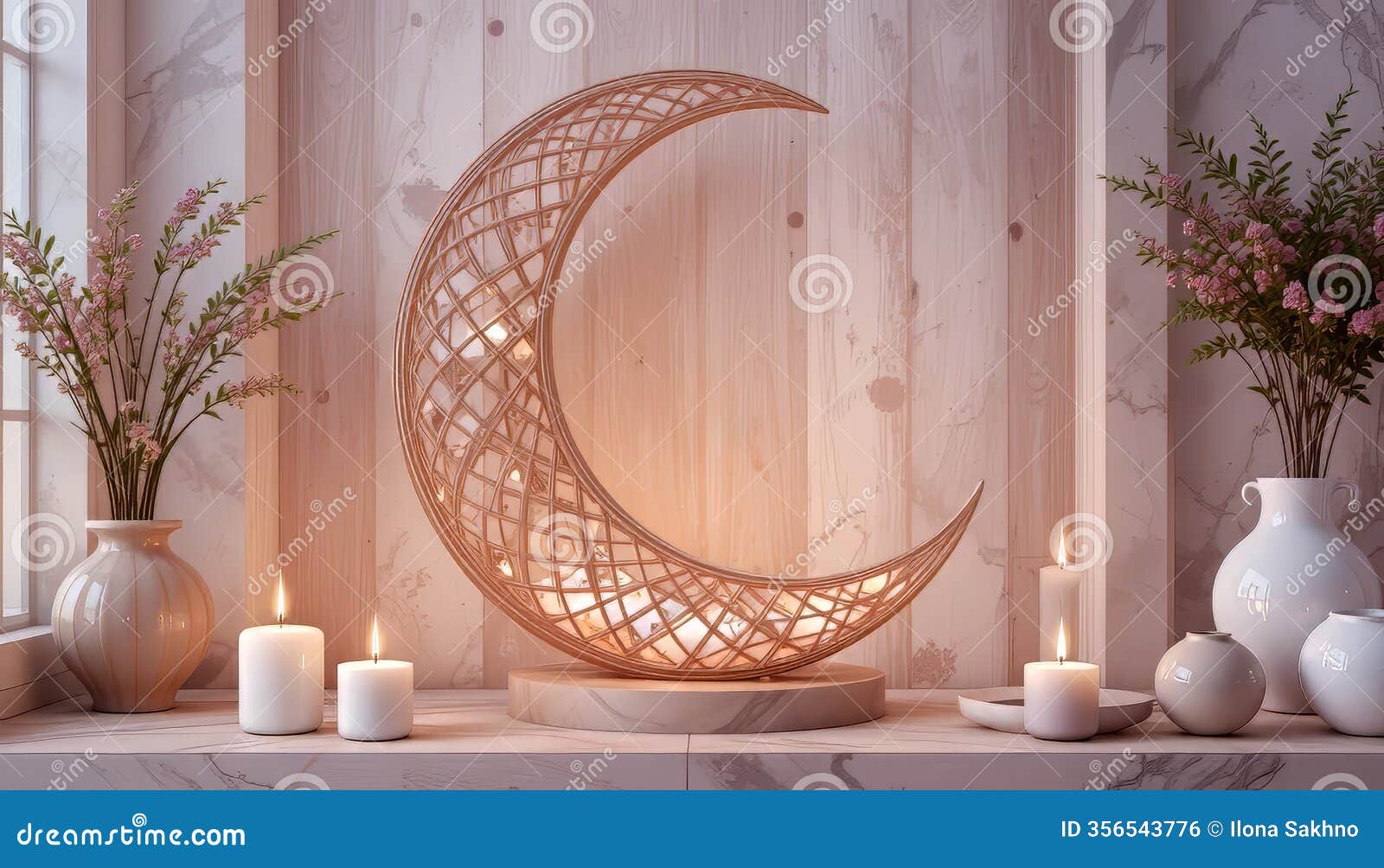 Crescent Moon Lamp with Glowing Decor in a Cozy Room Stock Photo ...
