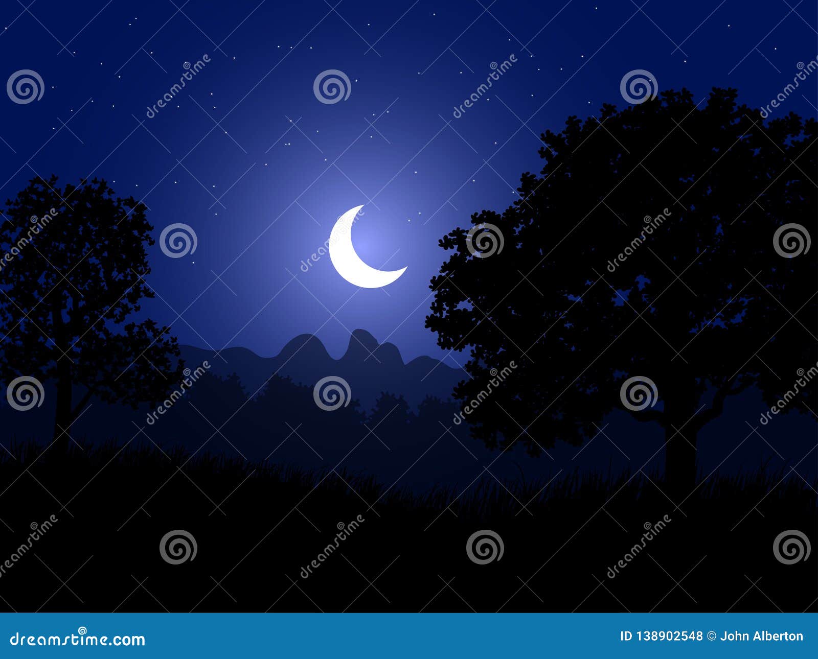 Crescent moon at midnight stock vector. Illustration of crescent ...