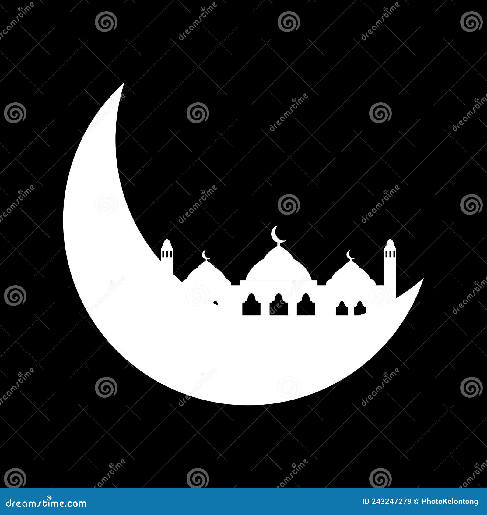 Crescent moon with mosque stock vector. Illustration of muslim - 243247279