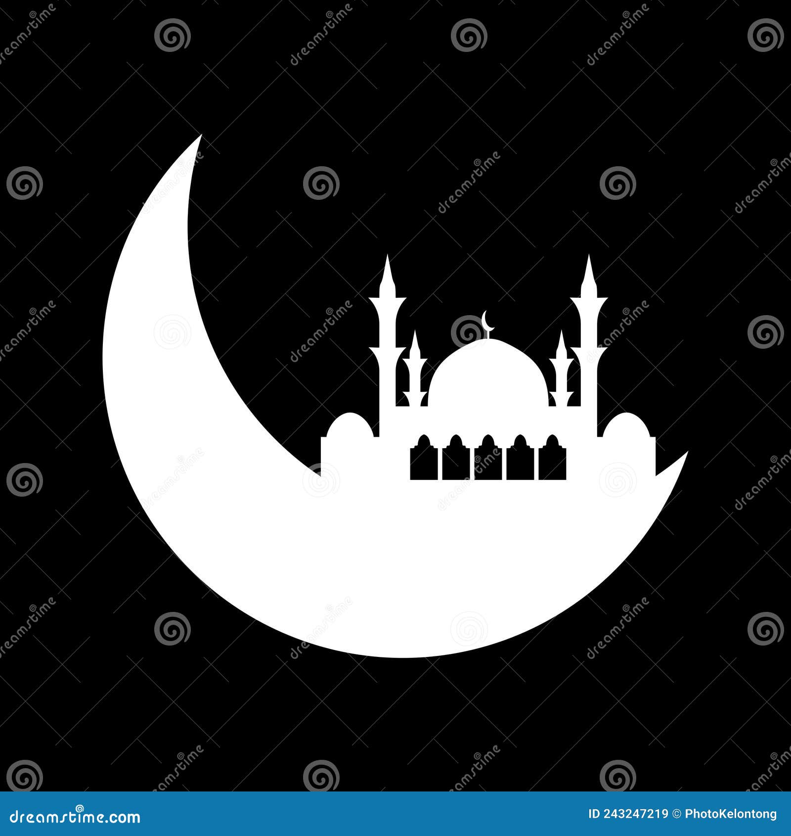 Crescent moon with mosque stock vector. Illustration of star - 243247219