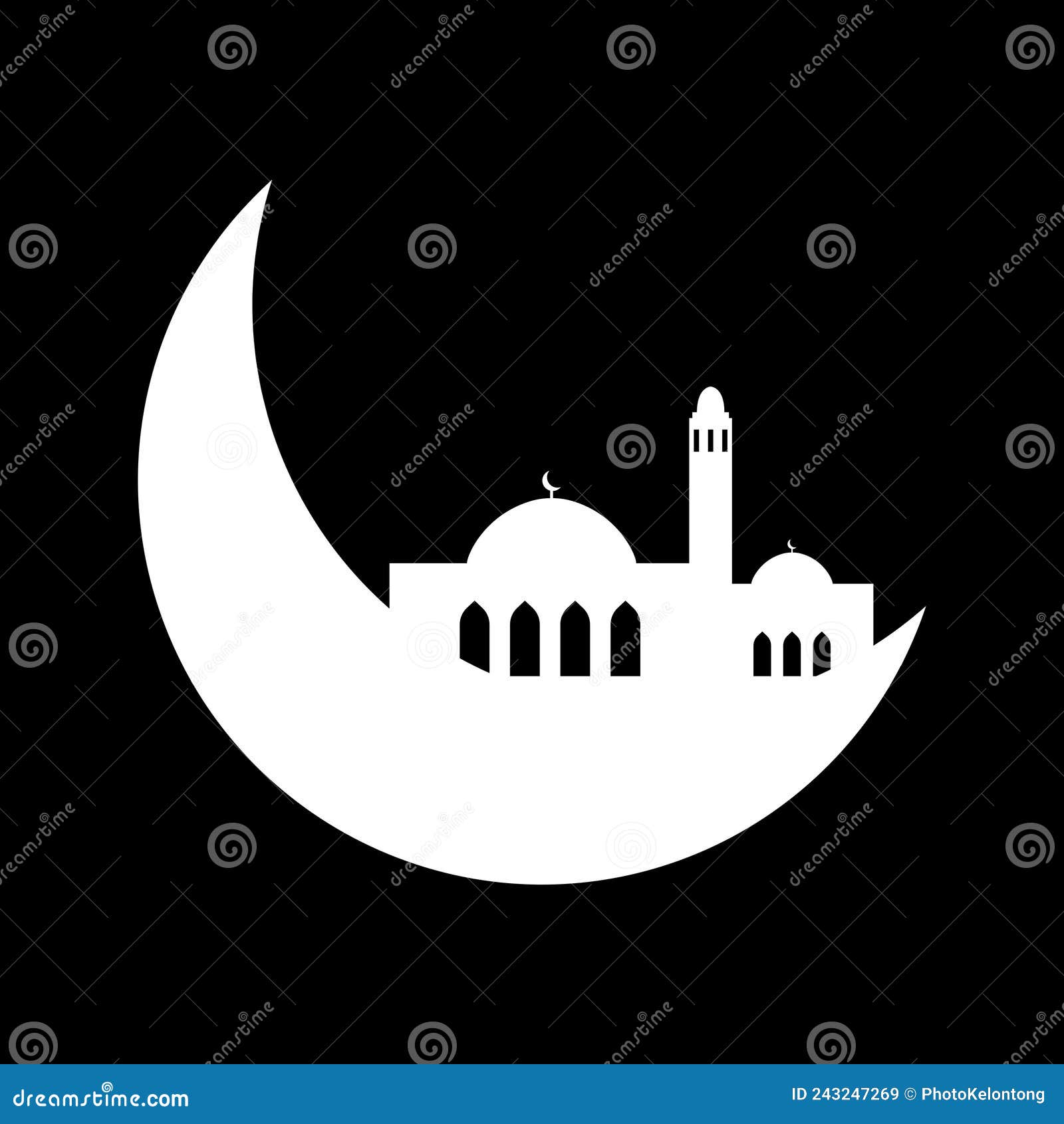 Crescent moon with mosque stock vector. Illustration of monochrome ...