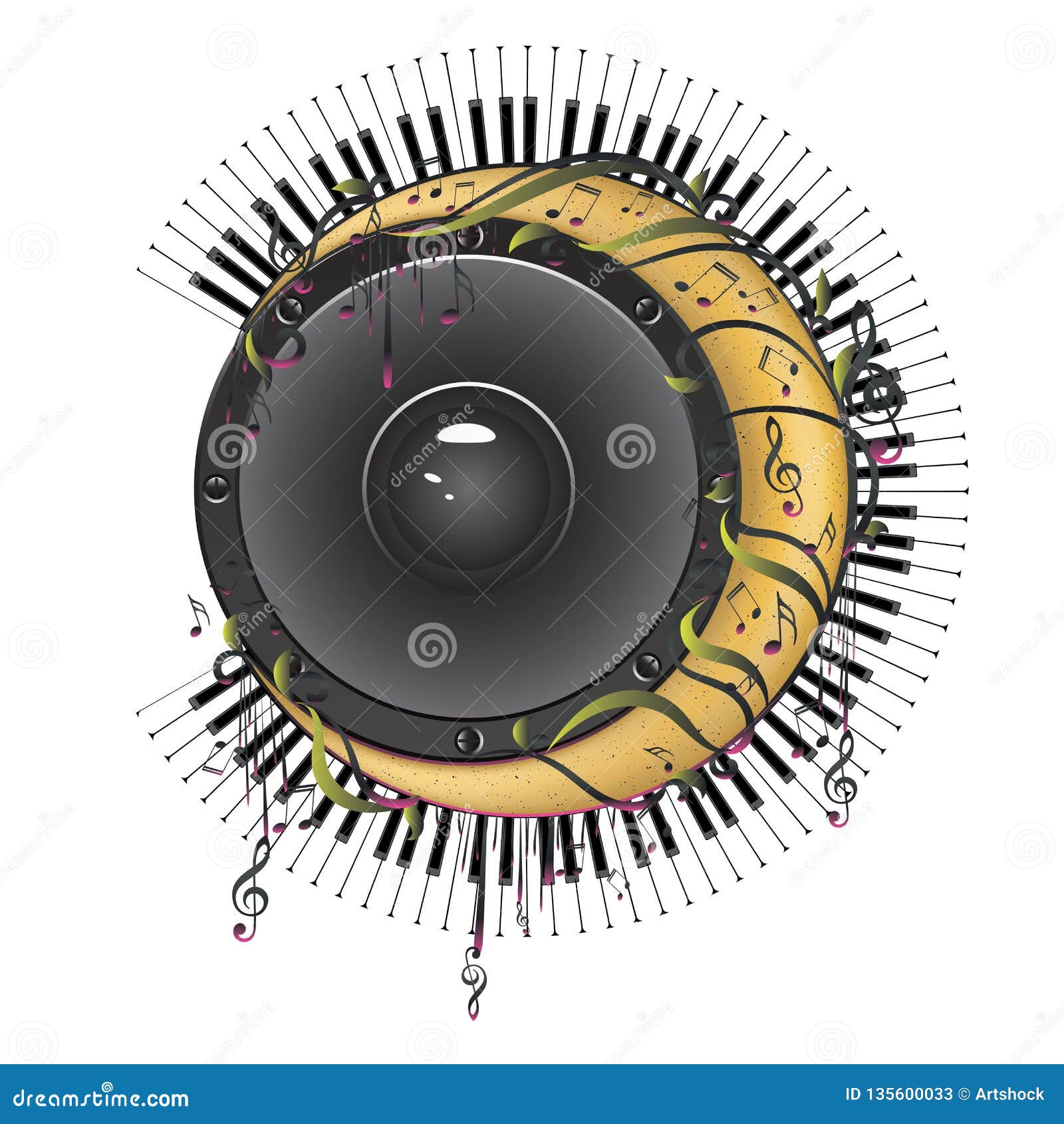 Crescent Moon with Music Notes Stock Vector - Illustration of sign ...