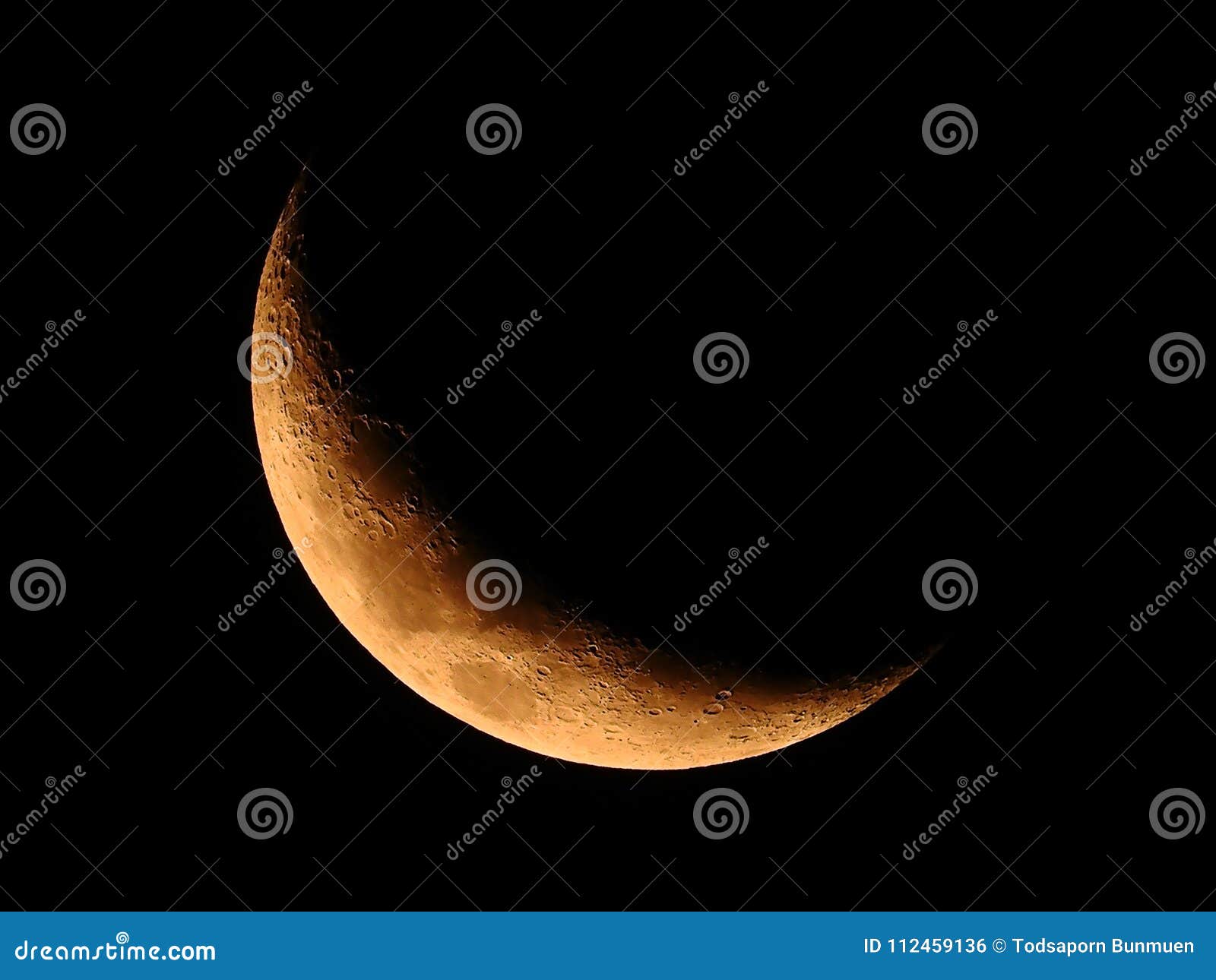 Crescent moon in night sky stock photo. Image of star - 112459136