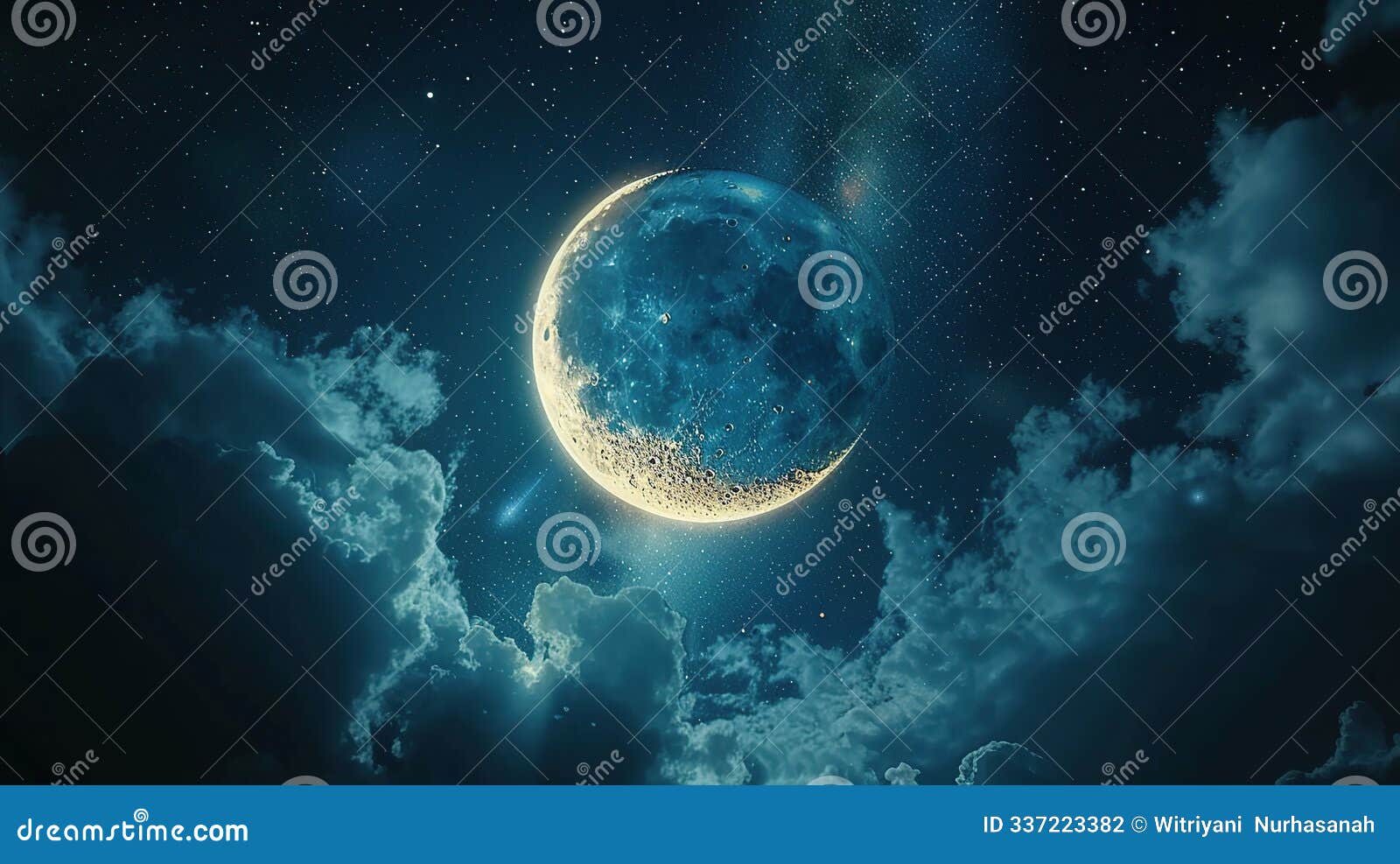 Crescent Moon in Night Sky stock illustration. Illustration of ...