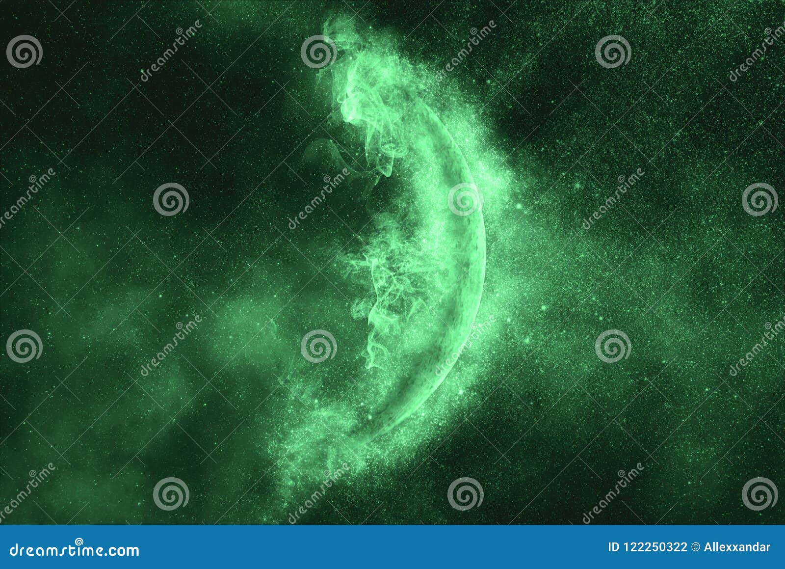 Crescent Moon in Night Star Sky. Green Symbol Stock Illustration ...