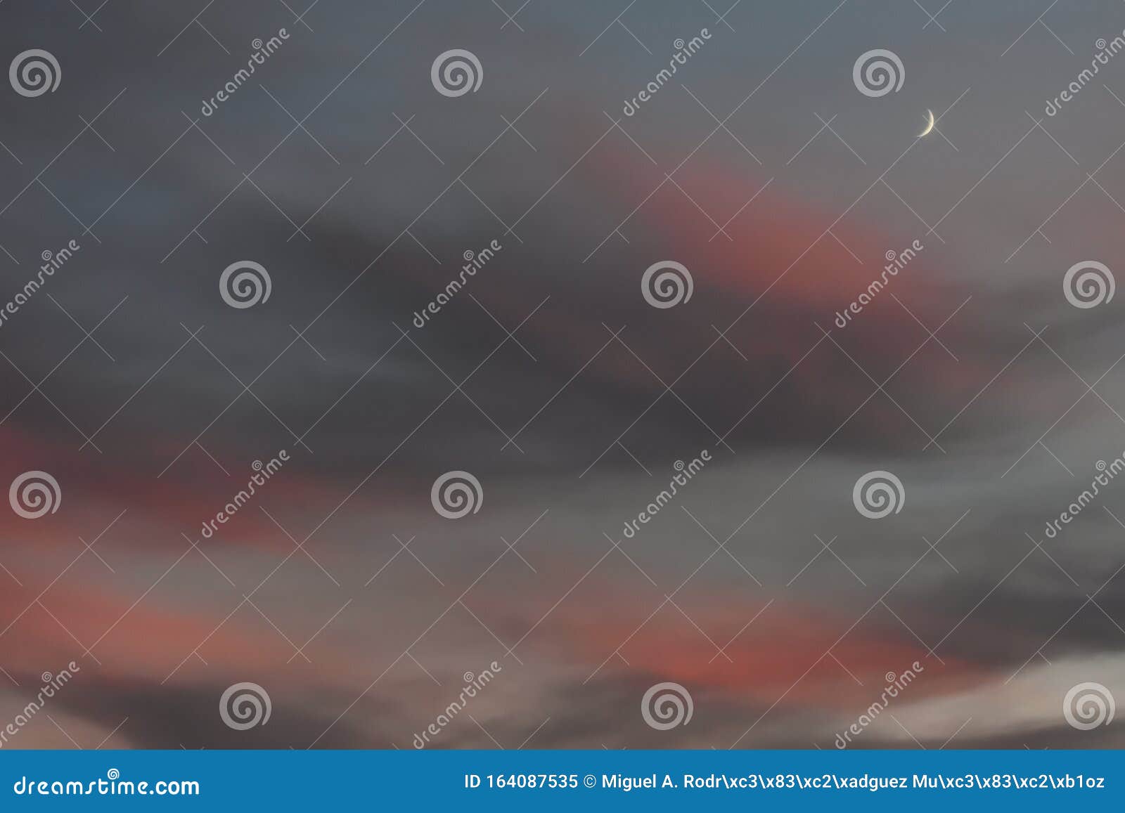 Crescent Moon among Orange Clouds at Sunset Stock Image - Image of ...
