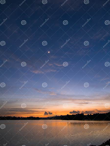 Crescent Moon over Lake stock image. Image of glow, distance - 3630197