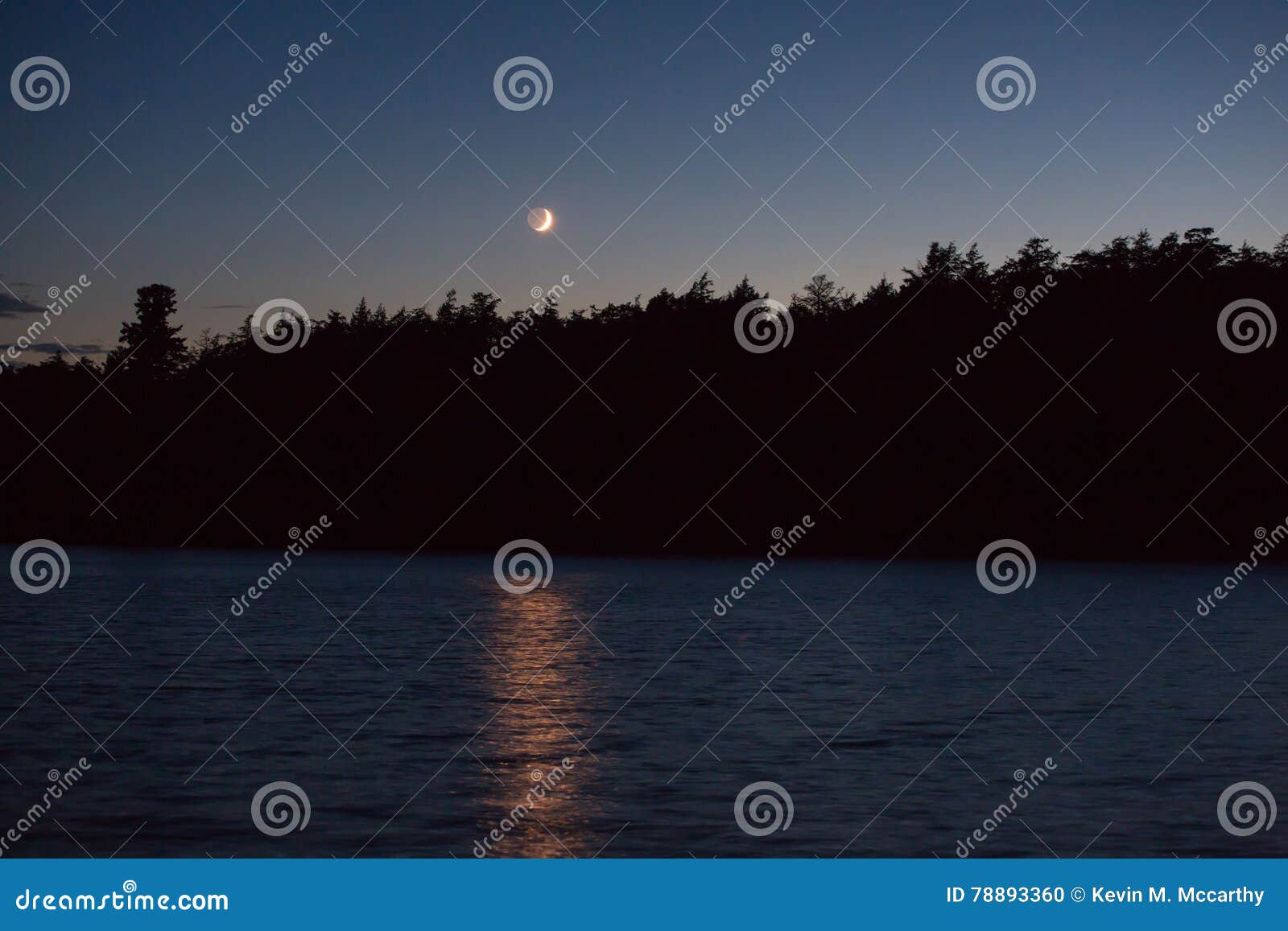 Crescent Moon Over Lake stock photo. Image of moonrise - 78893360