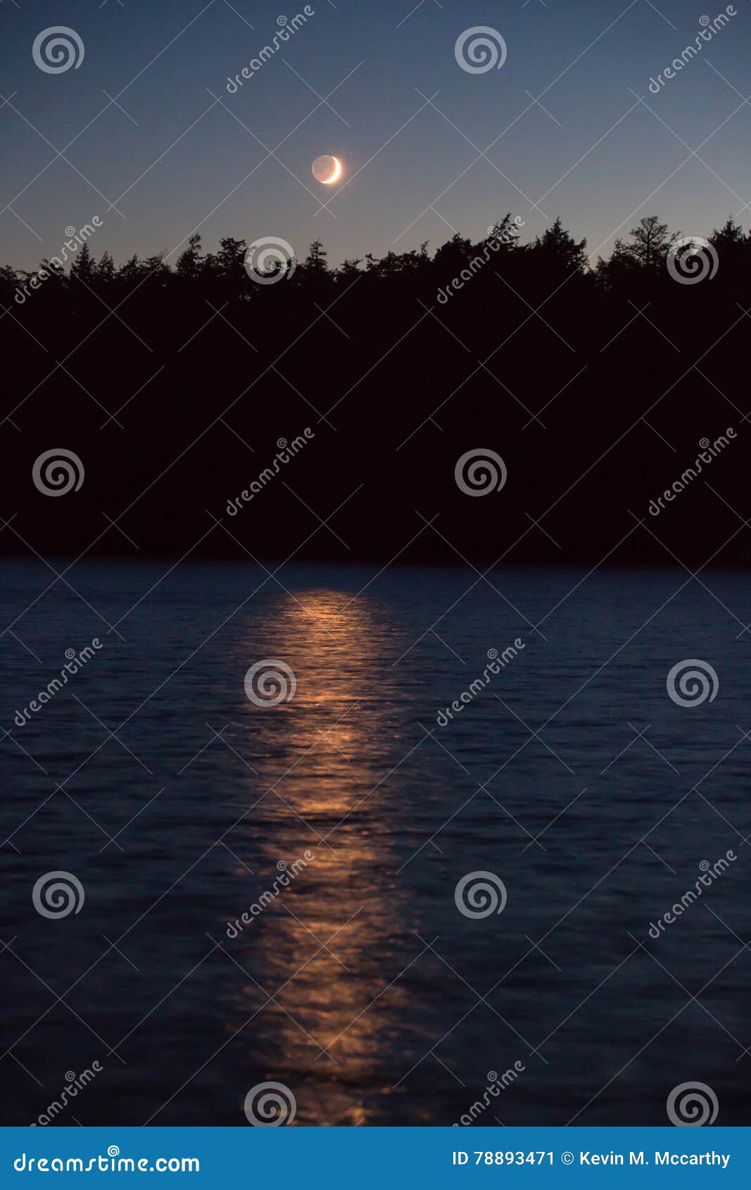 Crescent Moon Over Lake stock image. Image of moonrise - 78893471