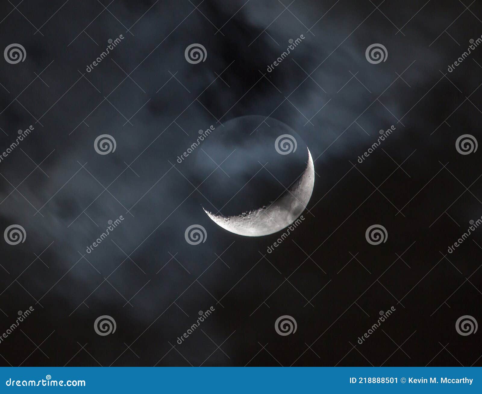 Crescent Moon with Passing Clouds Stock Image - Image of night ...