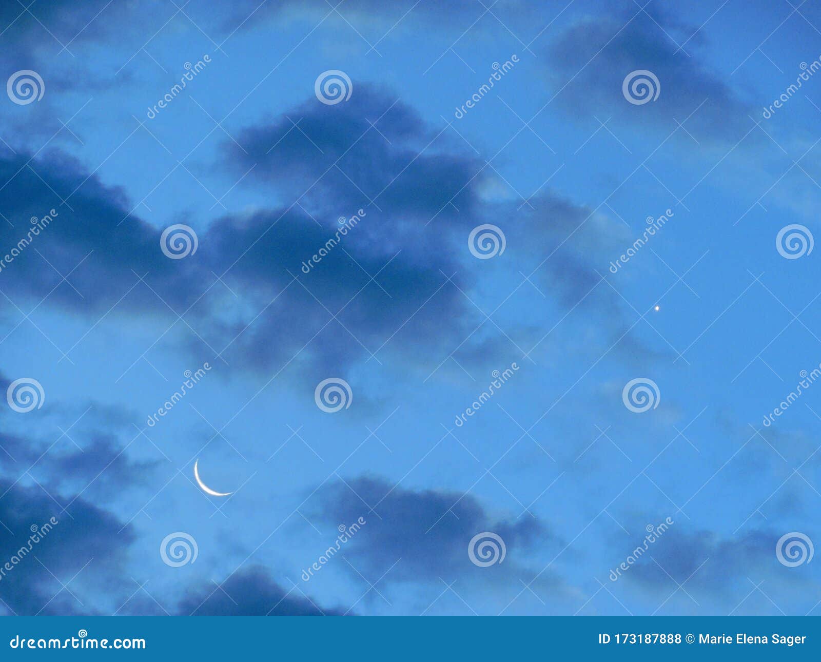 Crescent Moon and Planet in Blue Sky Stock Photo - Image of environment ...
