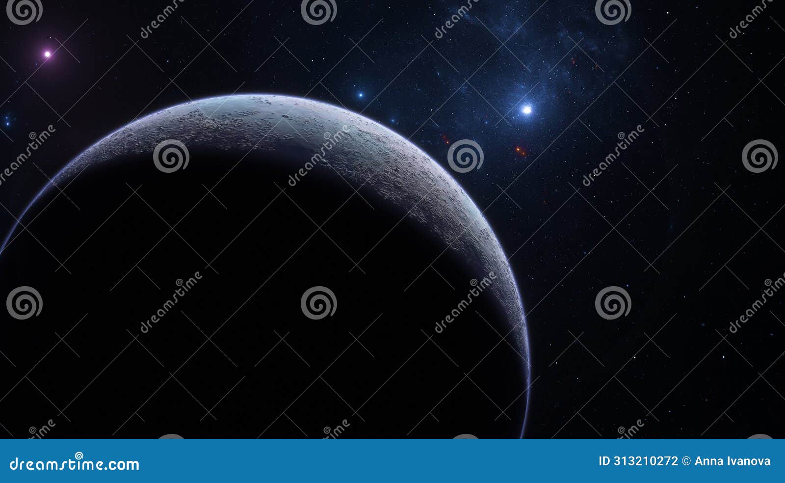 Crescent Moon Planet Emerging from the Darkness with a Backdrop of ...
