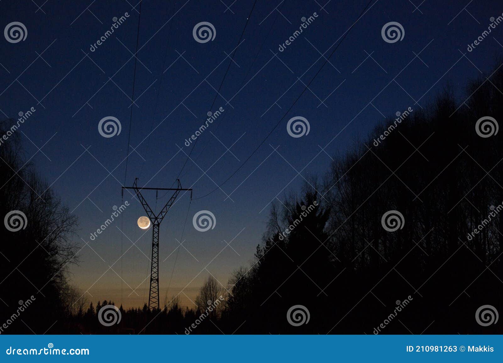 Crescent Moon and Power Line Stock Image - Image of steel, beauty ...