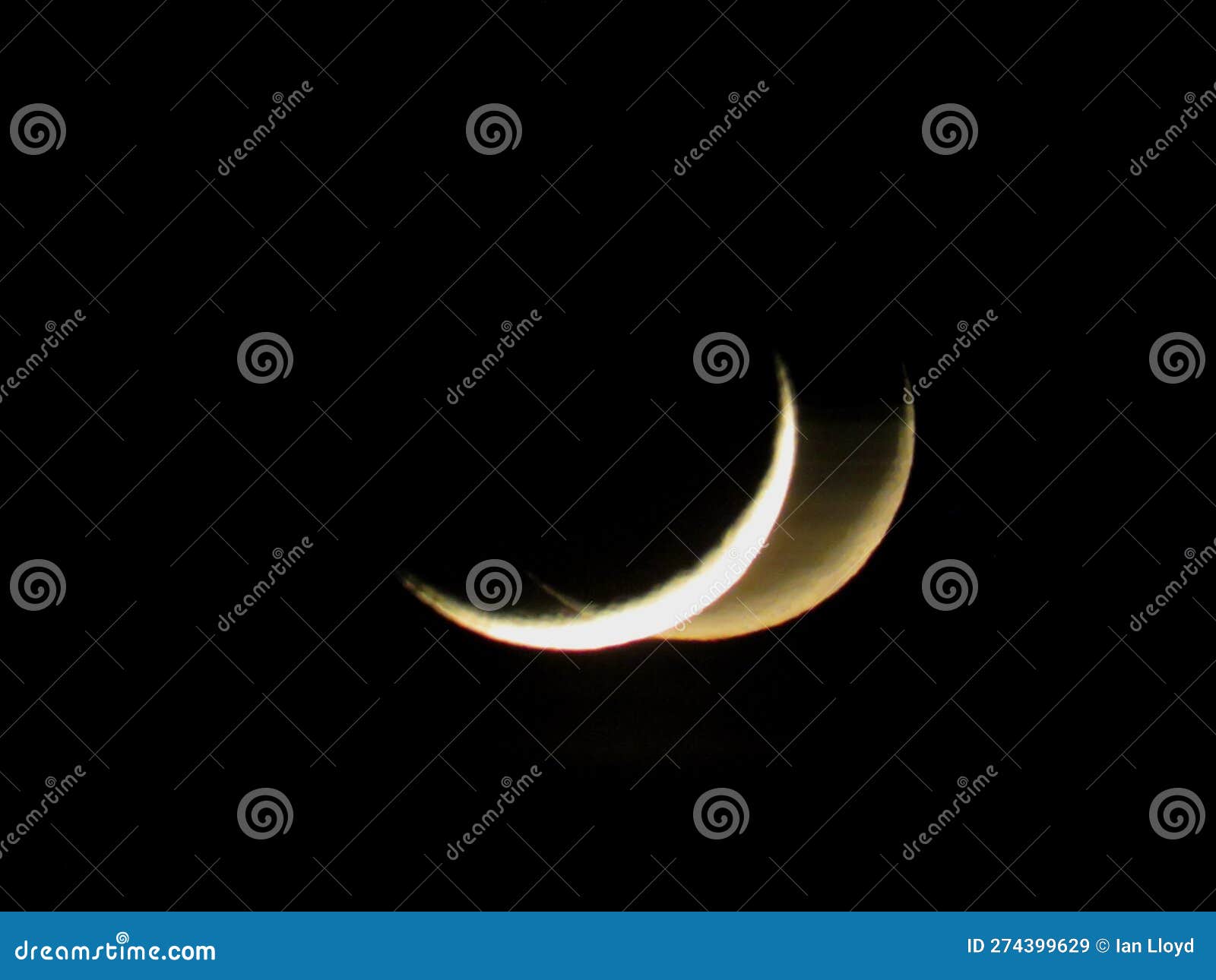 Crescent Moon but Seeing Double in a Dark Night Sky Stock Image - Image ...