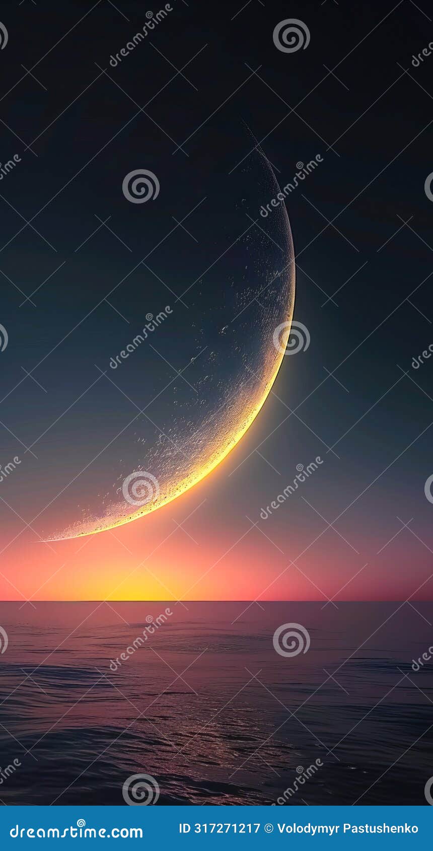 A Crescent Moon is Seen Over the Ocean Stock Image - Image of generated ...