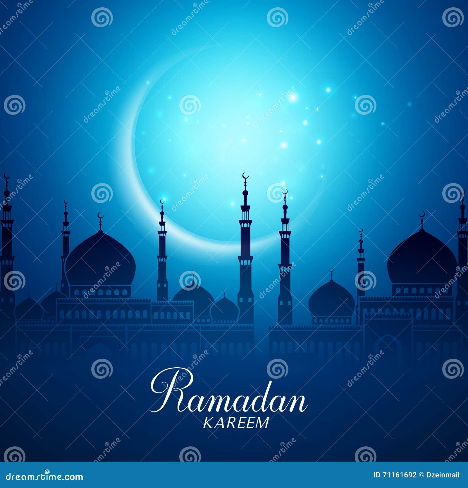 Silhouette Of Mosque Or Masjid On Moon With Stars On Abstract Green ...