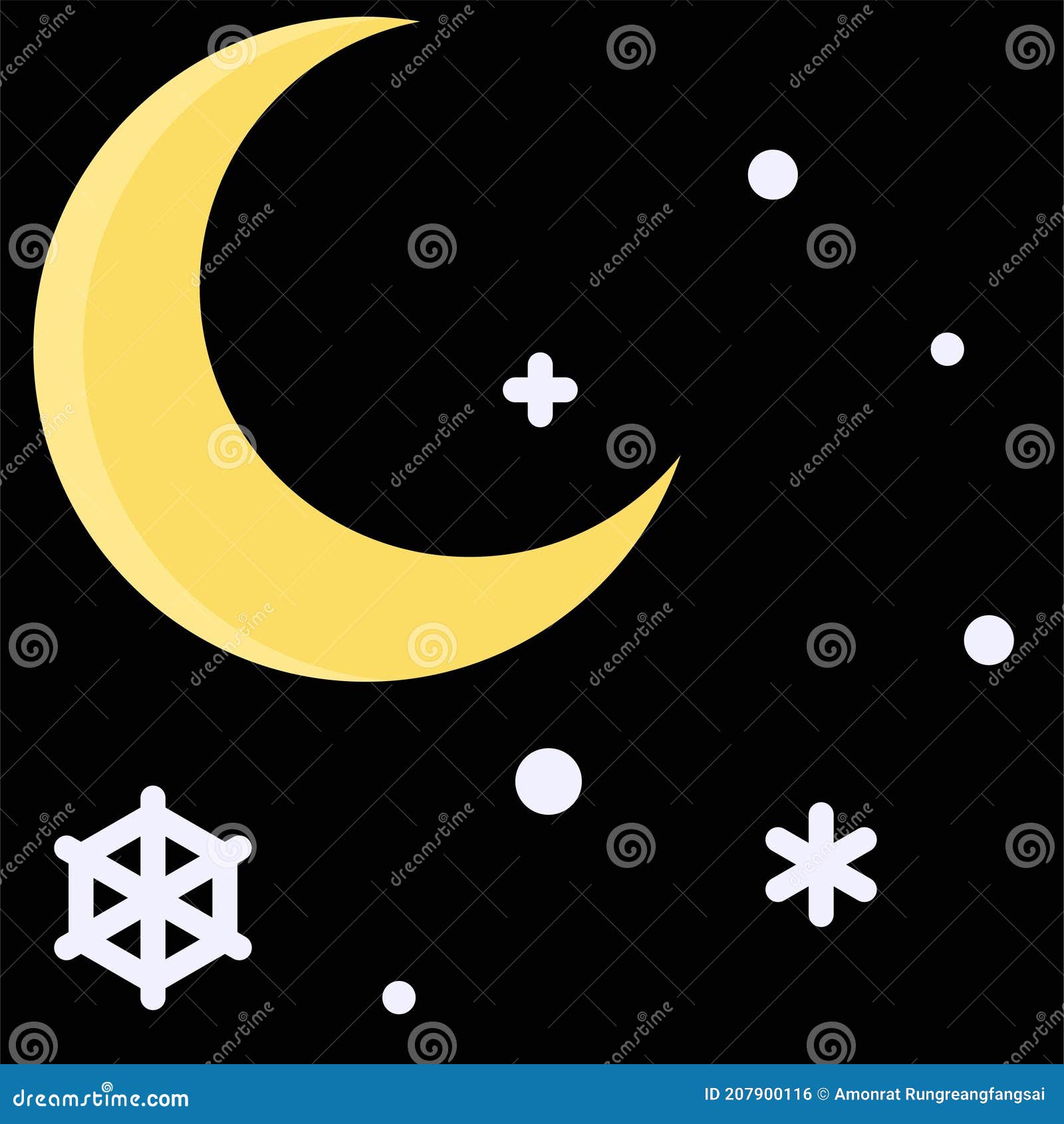 Crescent Moon and Snow Icon, Winter City Related Vector Stock Vector ...