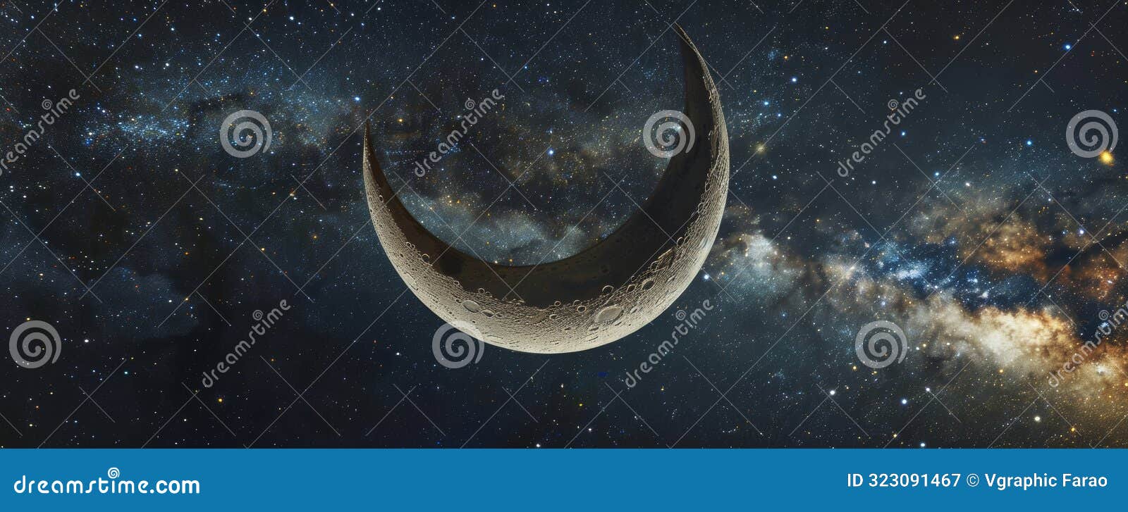 Crescent Moon in Starry Night Sky, Outer Space Scene. Cosmic and ...
