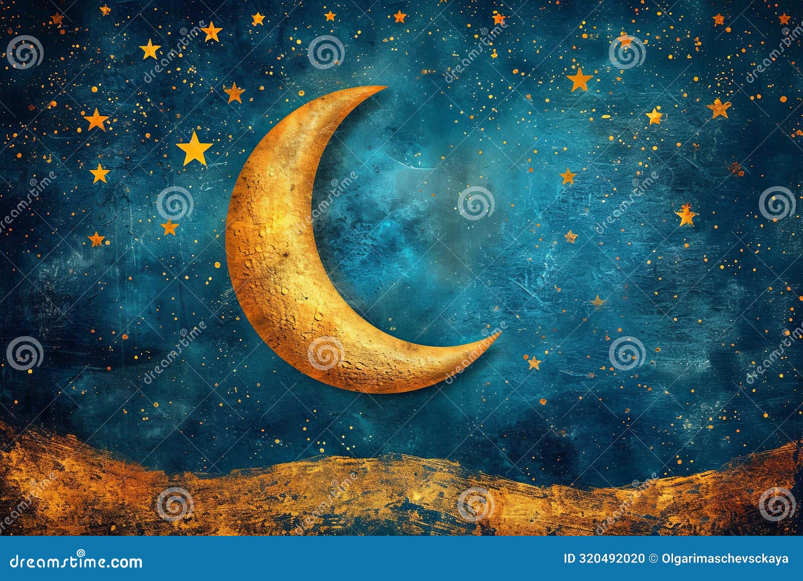Crescent Moon and Stars in the Night Sky Stock Illustration ...