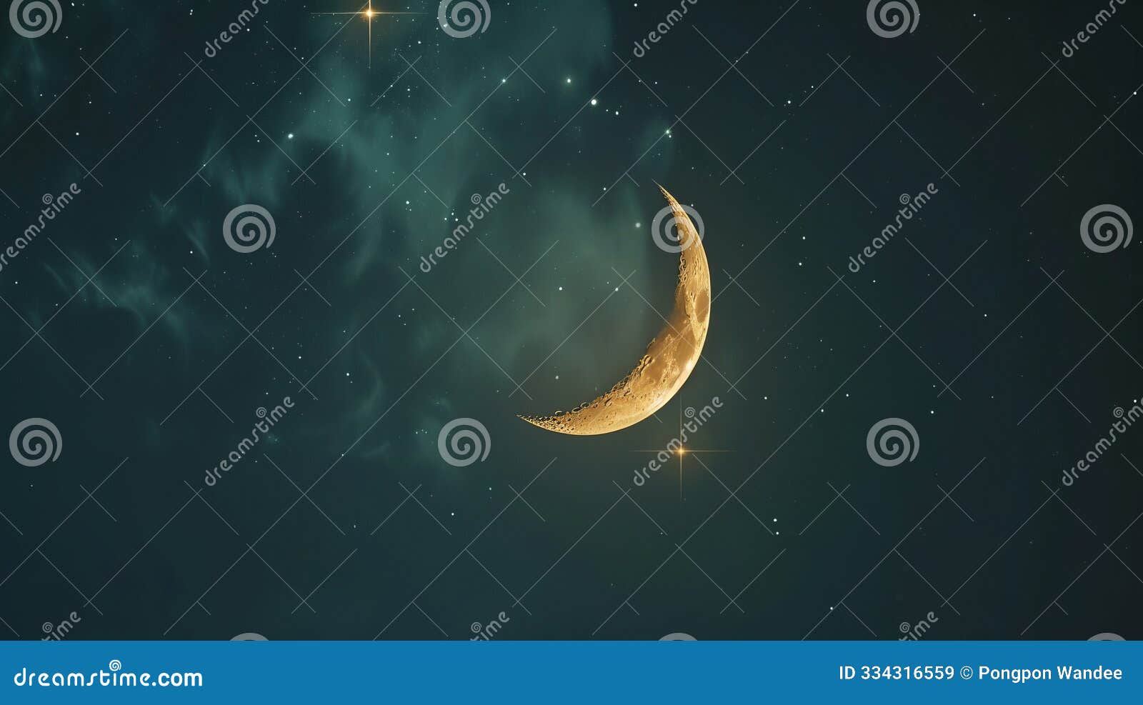 Crescent Moon Stars Night Sky Clouds Astronomy Celestial Stock Illustration - Illustration of ...