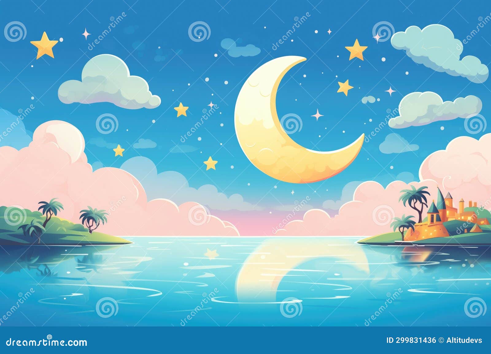 Crescent Moon on a Summer Night Sky Over the Ocean Stock Photo - Image ...